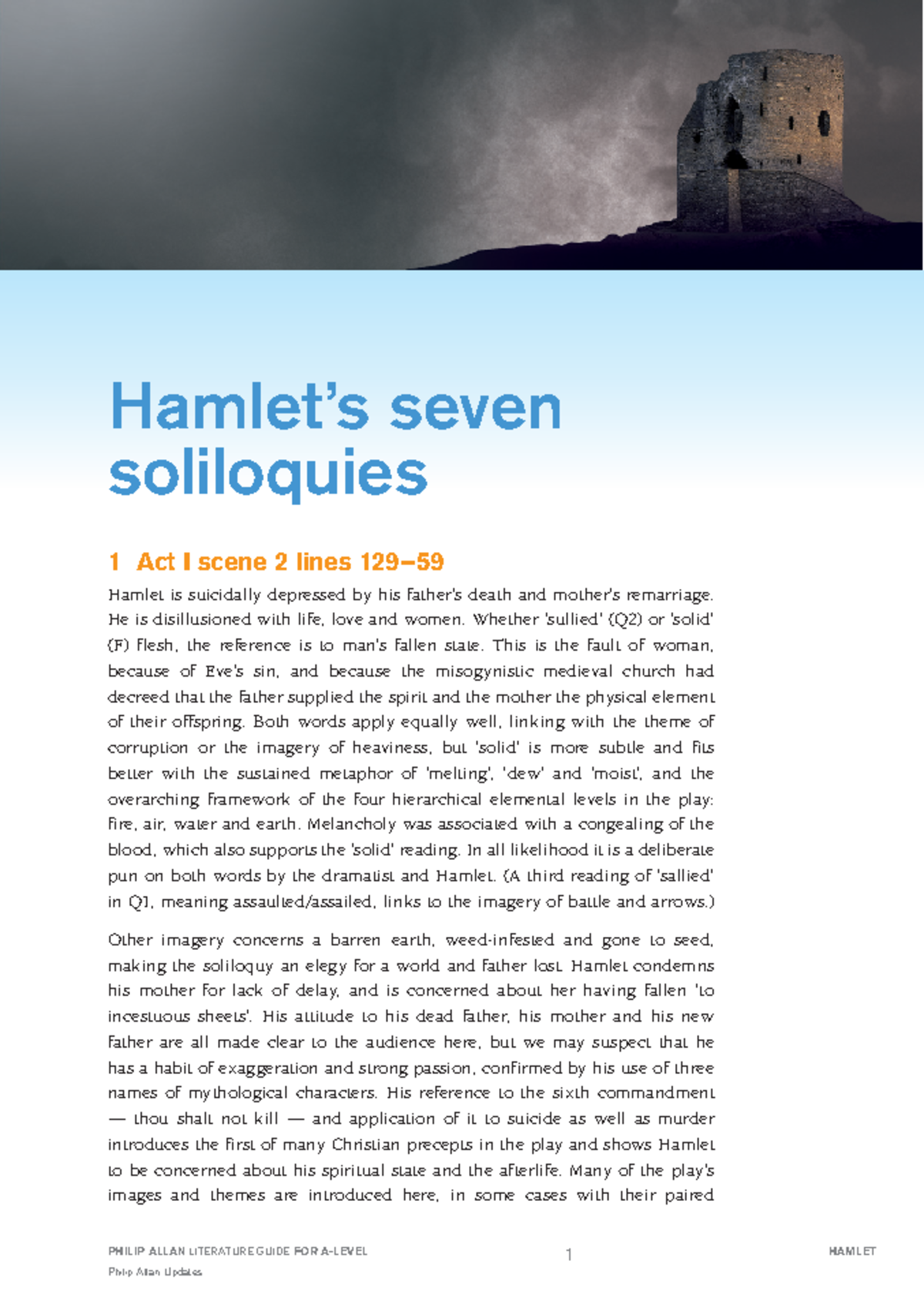 Hamlet sevensoliloquies - PHILIP ALLAN LITERATURE GUIDE FOR A-LEVEL ...