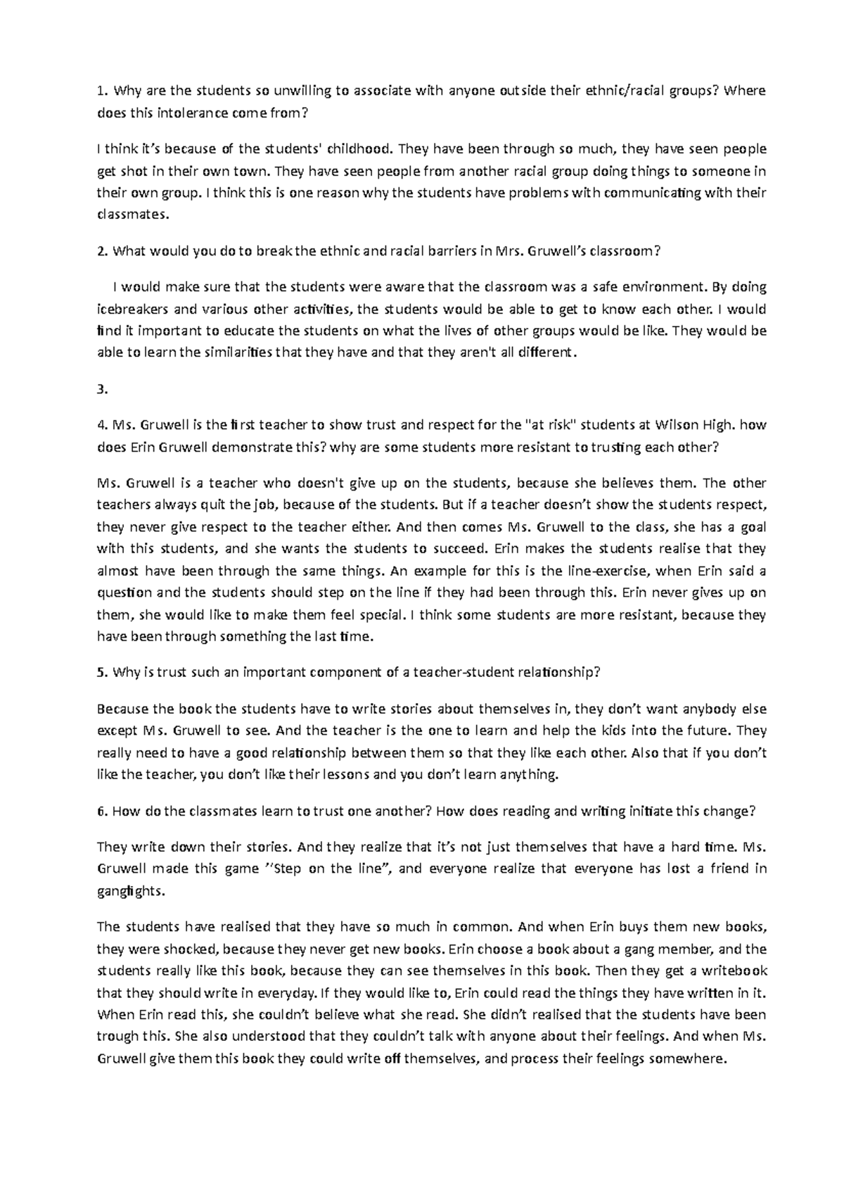 Ms Gruwell Essay - Why are the students so unwilling to associate with ...