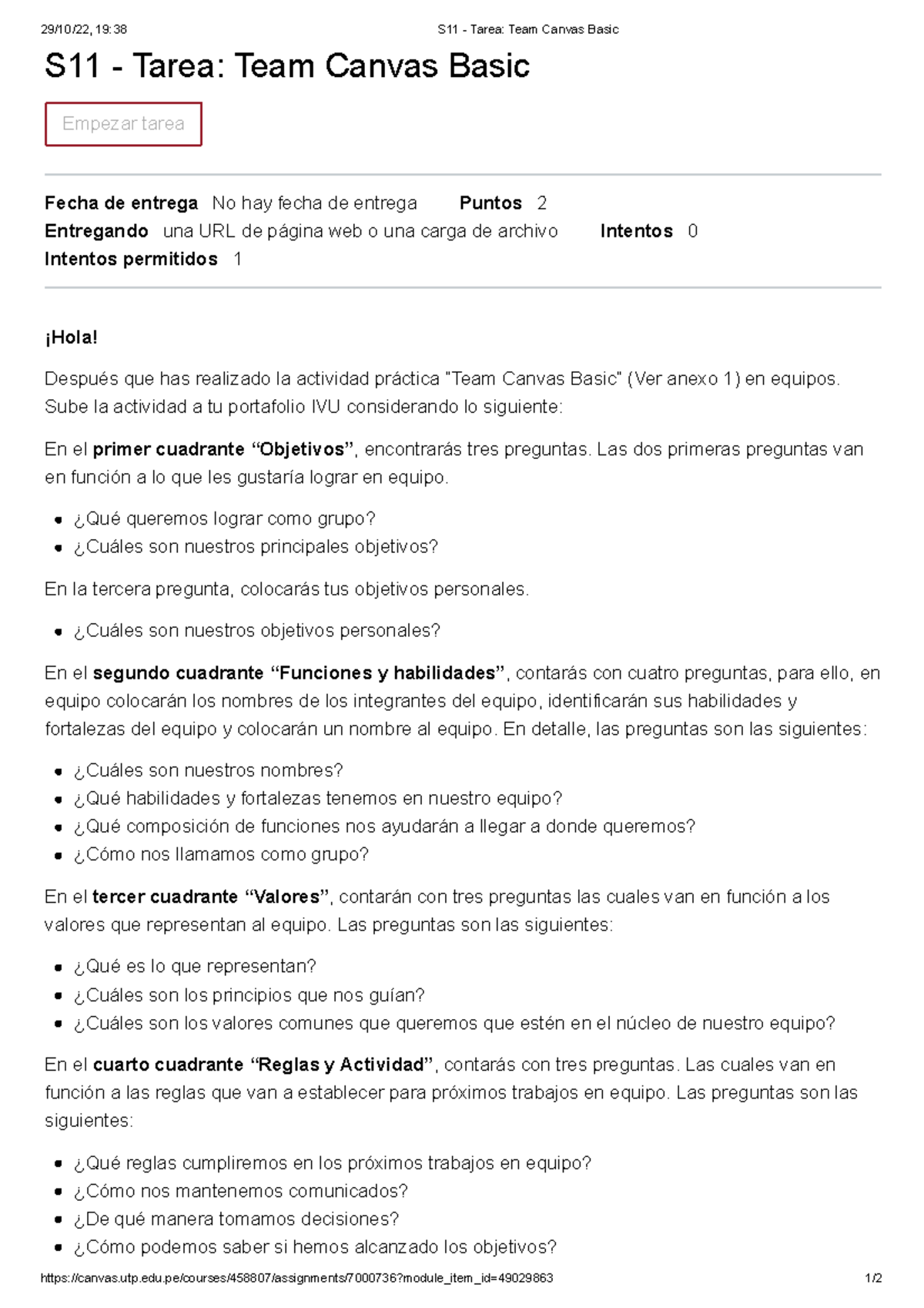 S11 - Tarea Team Canvas Basic - 29/10/22, 19:38 S11 - Tarea: Team Canvas Basic - Studocu