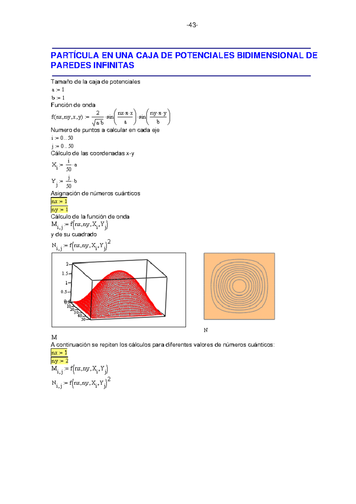 Proy mathcad U3 - PARTÍCULA EN UNA CAJA DE POTENCIALES BIDIMENSIONAL DE ...