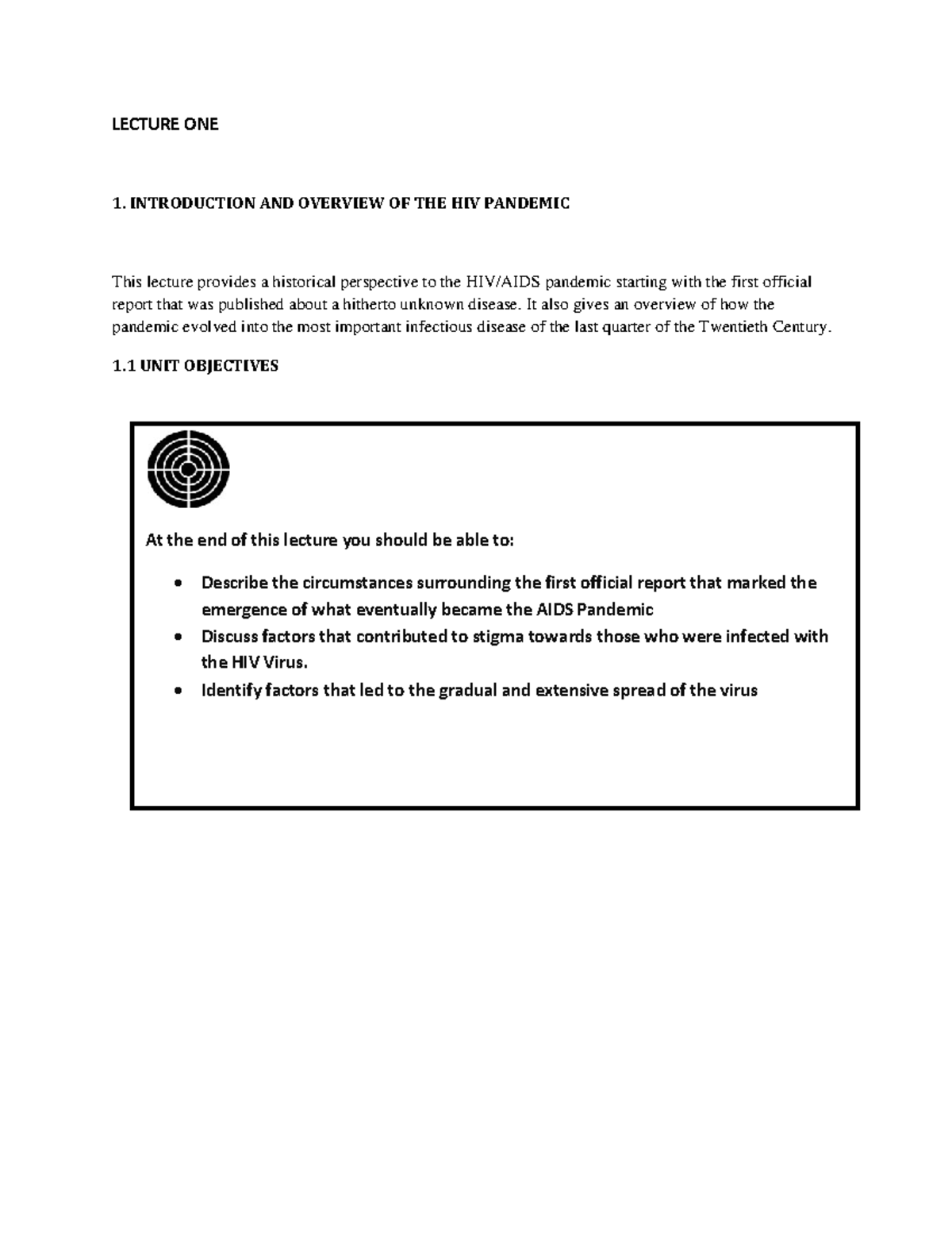 Lecture ONE- Introduction TO Hivaids - LECTURE ONE 1. INTRODUCTION AND ...