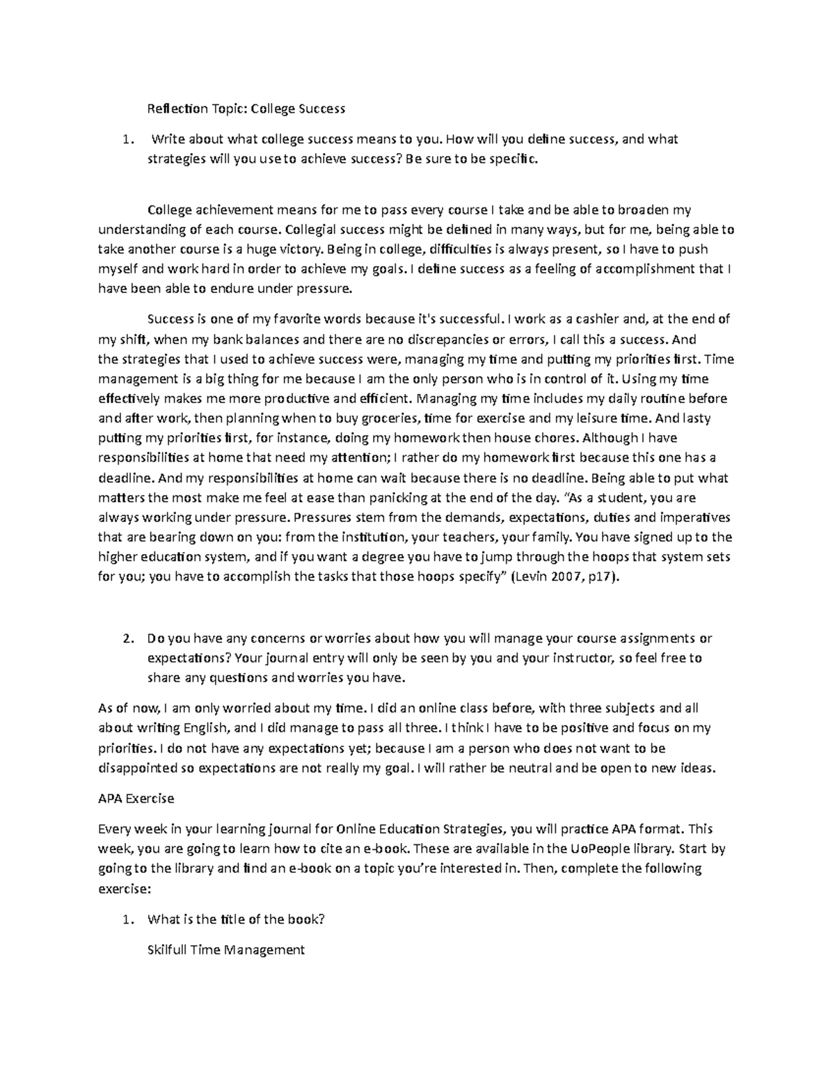 Reflection Topic - UNIV 1001 - UoPeople - Studocu