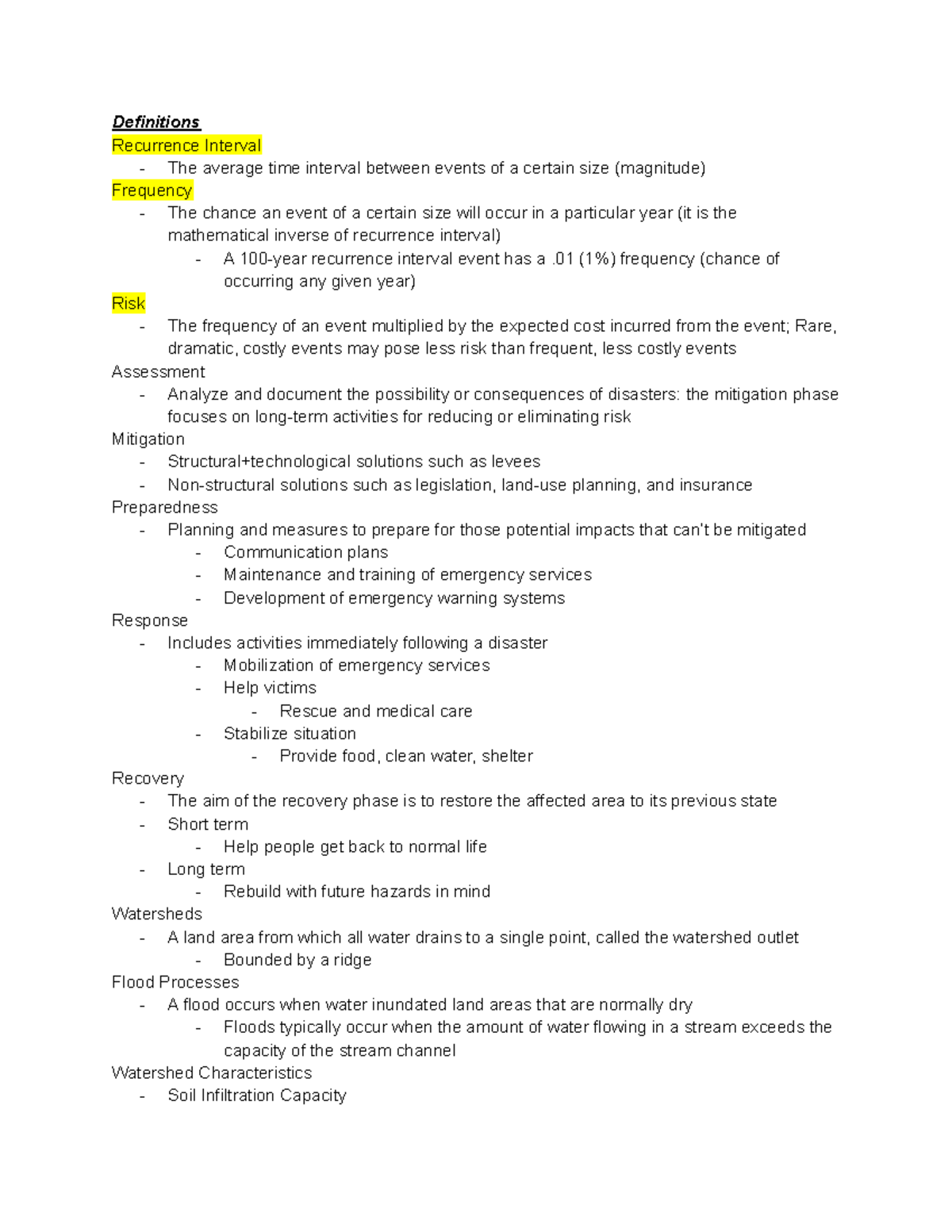 Natural Disasters Notes - Definitions Recurrence Interval - The average ...