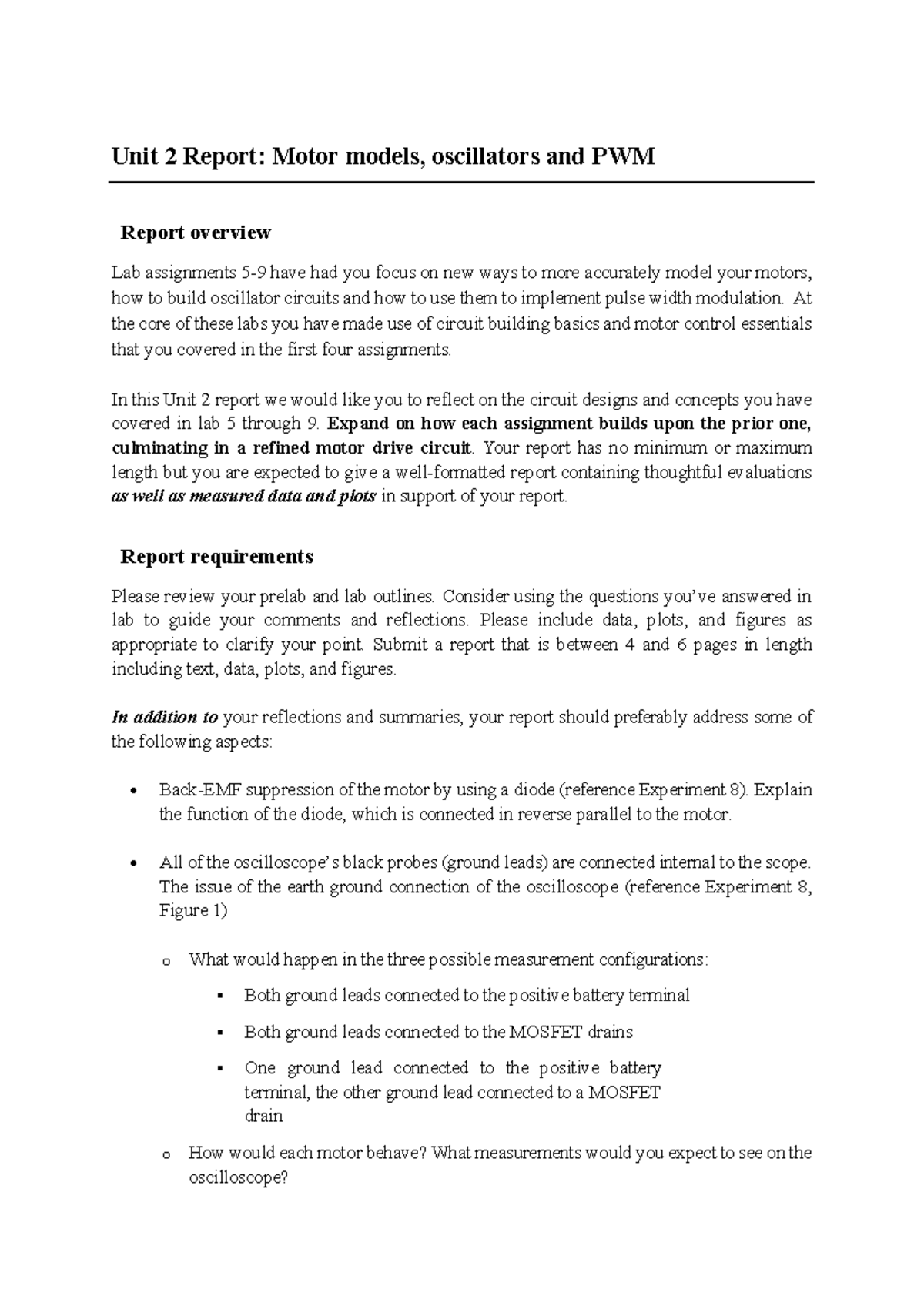 Unit 2 report - Unit 2 Report: Motor models, oscillators and PWM Report ...