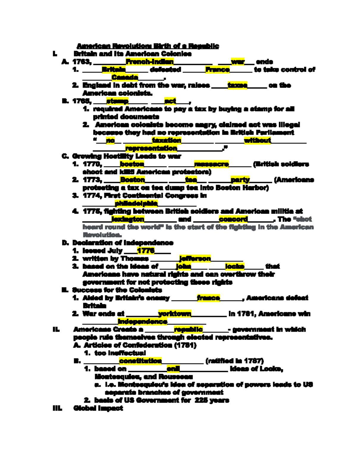 Americanrevolutionguidednotes - American Revolution: Birth of a ...