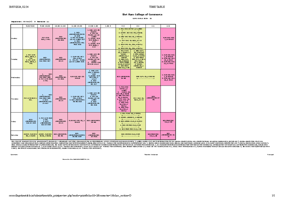 Corporate law ch - 30/07/2024, 02:34 TIME TABLE Shri Ram College of ...
