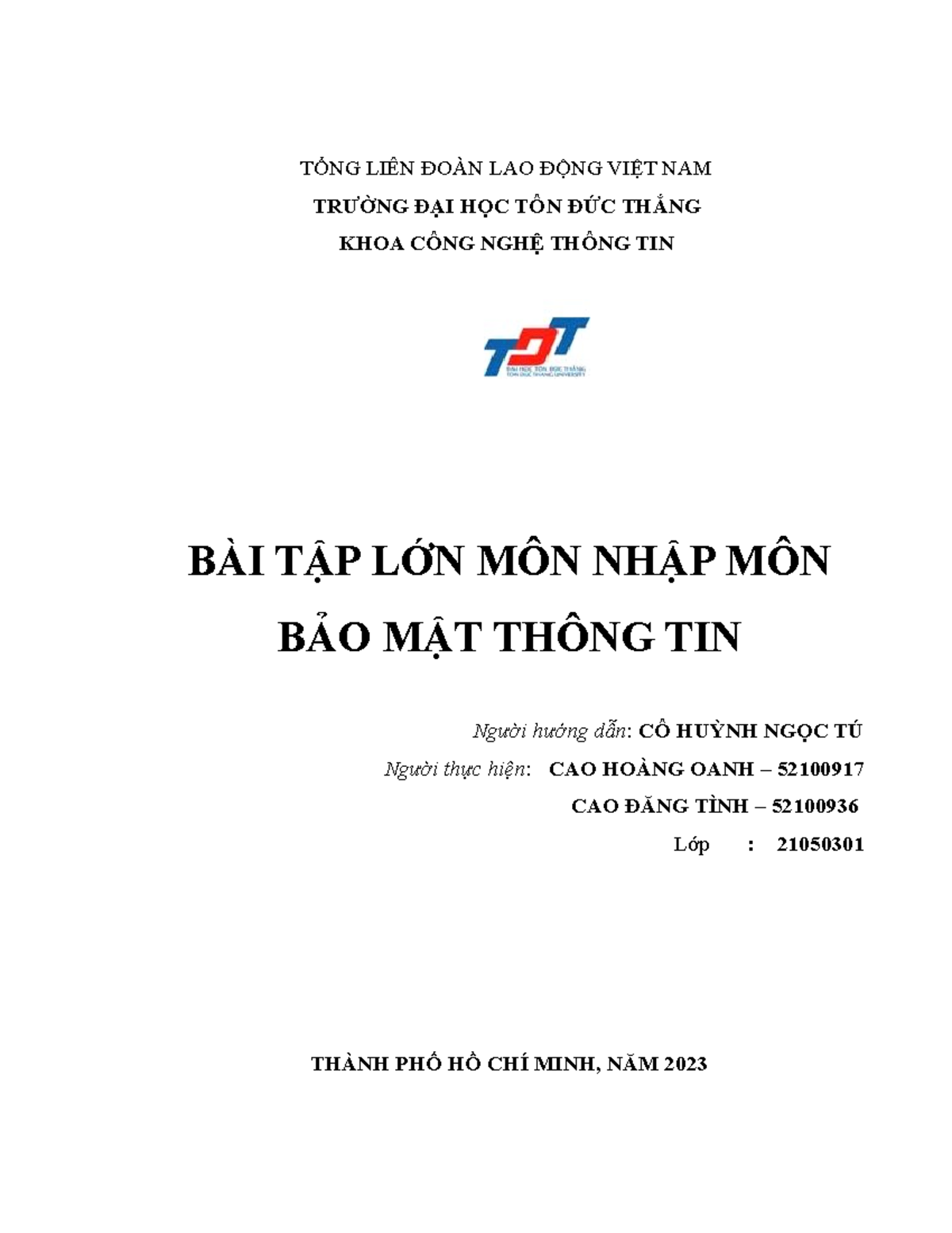 Assginment-BMTT - OKE - TỔNG LIÊN ĐOÀN LAO ĐỘNG VIỆT NAM TRƯỜNG ĐẠI HỌC ...