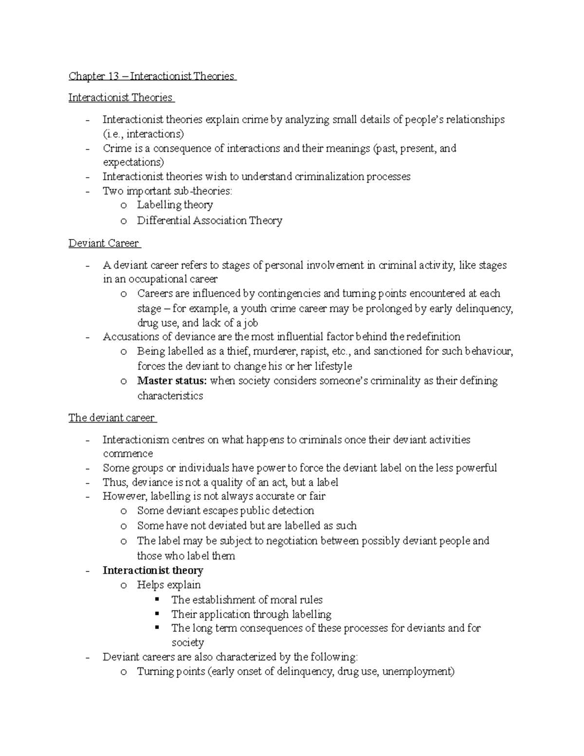 Chapter 13 - Chapter 13 – Interactionist Theories Interactionist ...