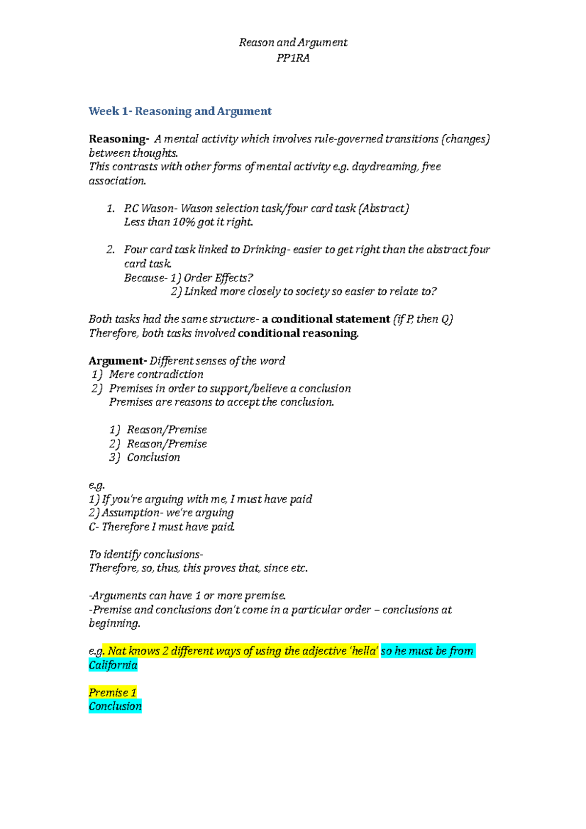 Reason and Argument - Lecture notes 1-8 - Reason and Argument PP1RA ...
