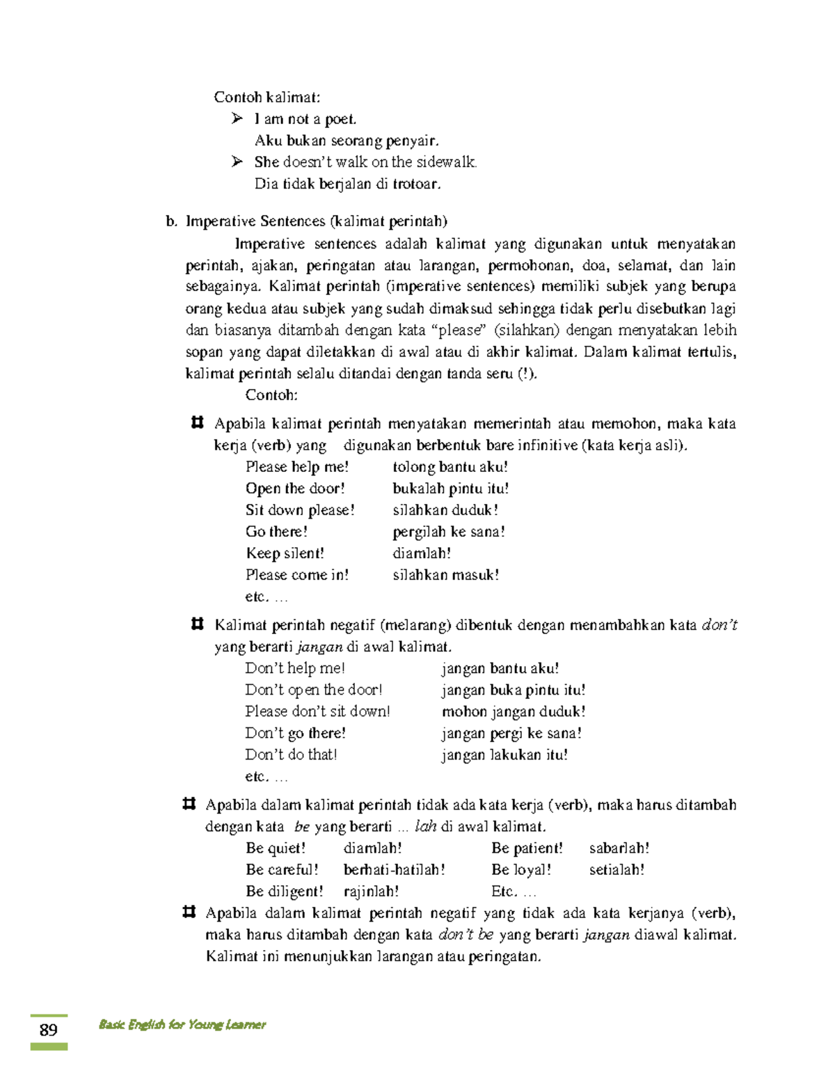 Basic English-23 - Buku - Contoh kalimat: I am not a poet. Aku bukan ...