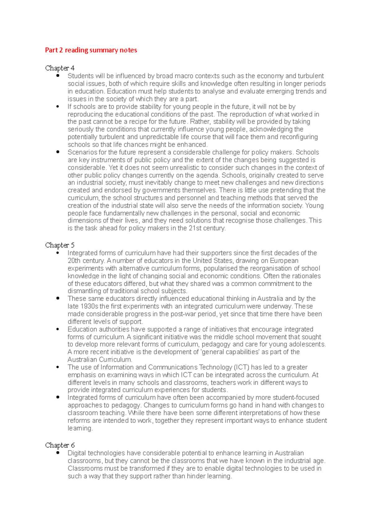 Part 2 reading summary - Part 2 reading summary notes Chapter 4 ...