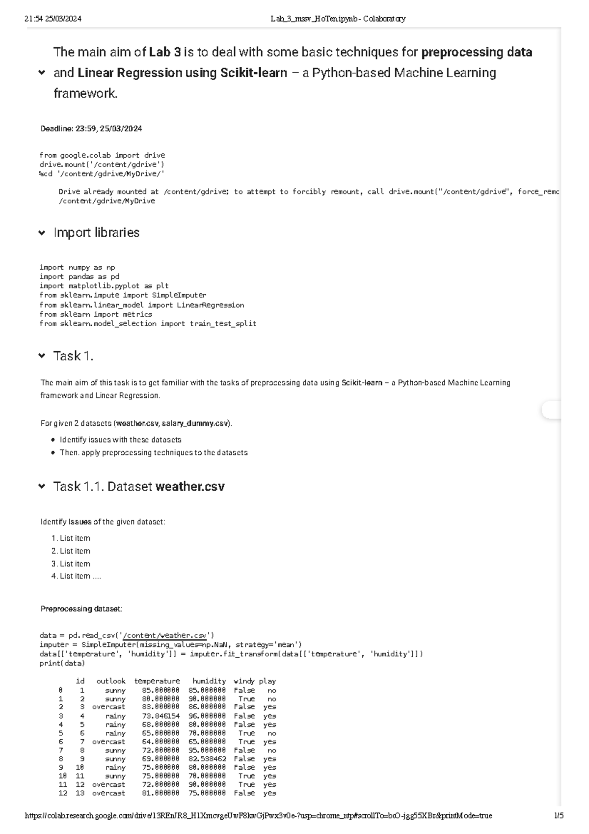 Lab 3 mssv Ho Ten.ipynb - Colaboratory - The main aim of Lab 3 is to deal with some basic ...