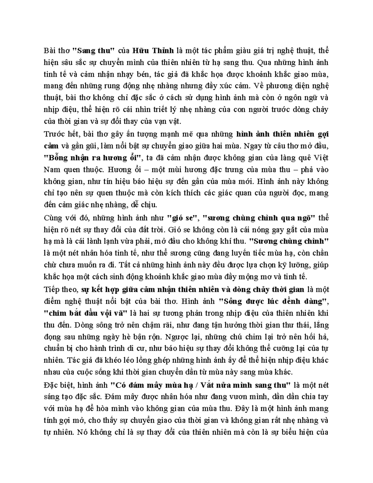 Bài thơ Sang thu - note - Bài thơ "Sang thu" của Hữu Thỉnh là một tác ...