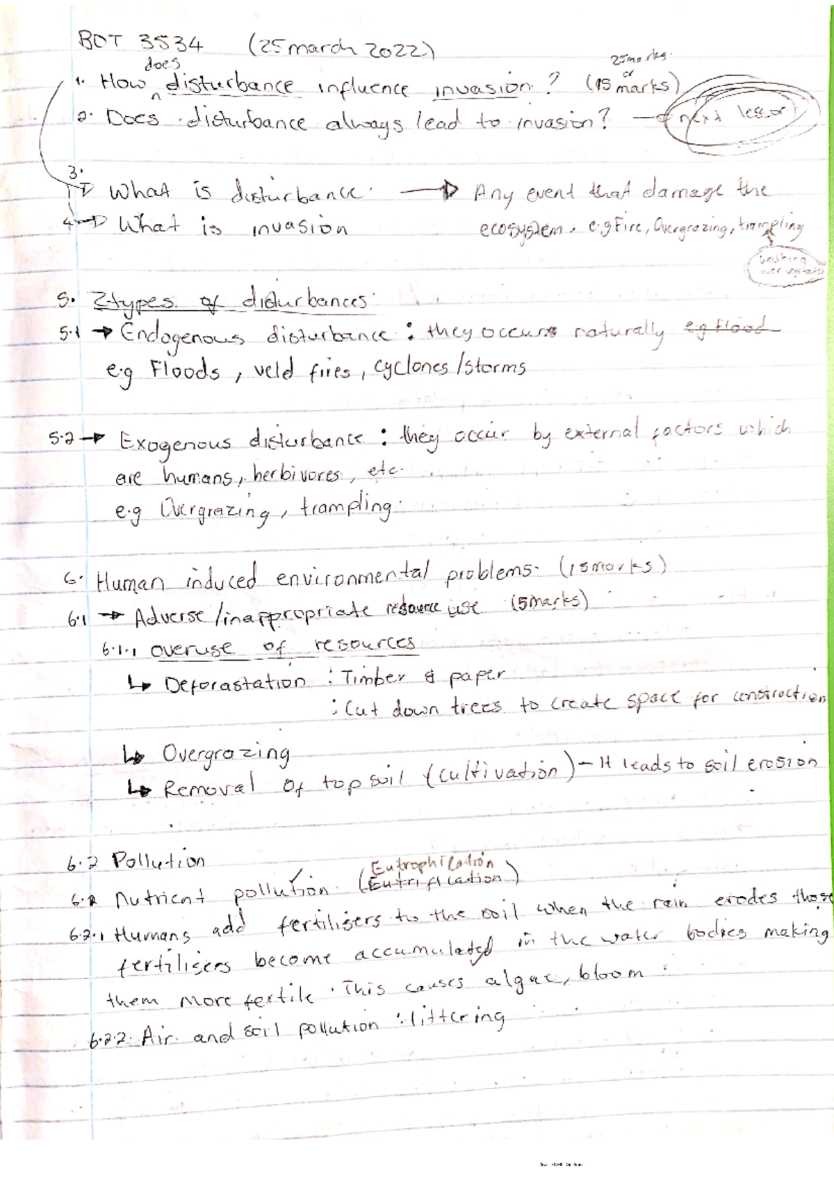 Disturbance notes - BOT2144 - Studocu