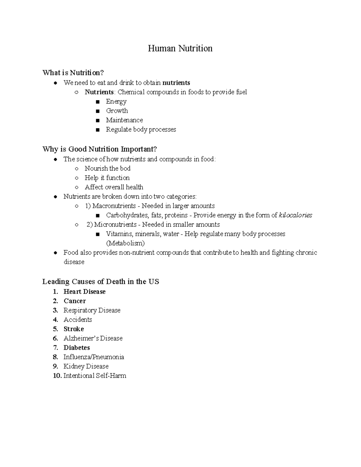 HSS 303 Lectures 1 - Basic Human Nutrition - Human Nutrition What is ...