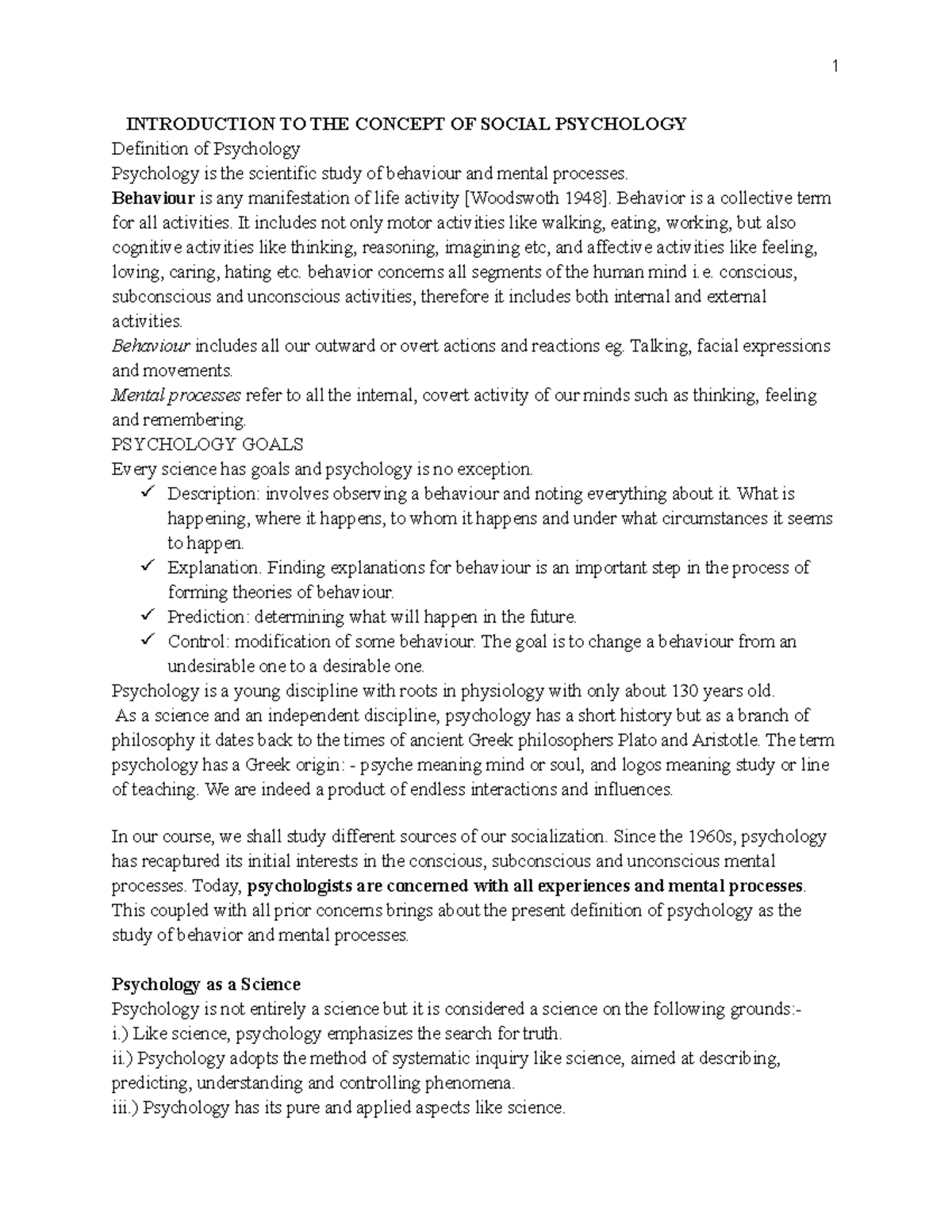 Introduction TO Social Psychology - INTRODUCTION TO THE CONCEPT OF ...