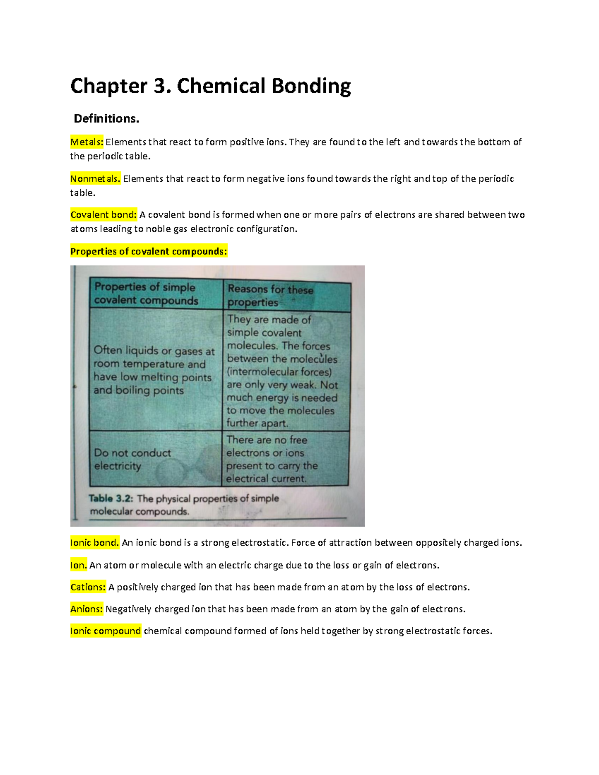 Chemical bonding definitions - Chapter 3. Chemical Bonding Definitions ...