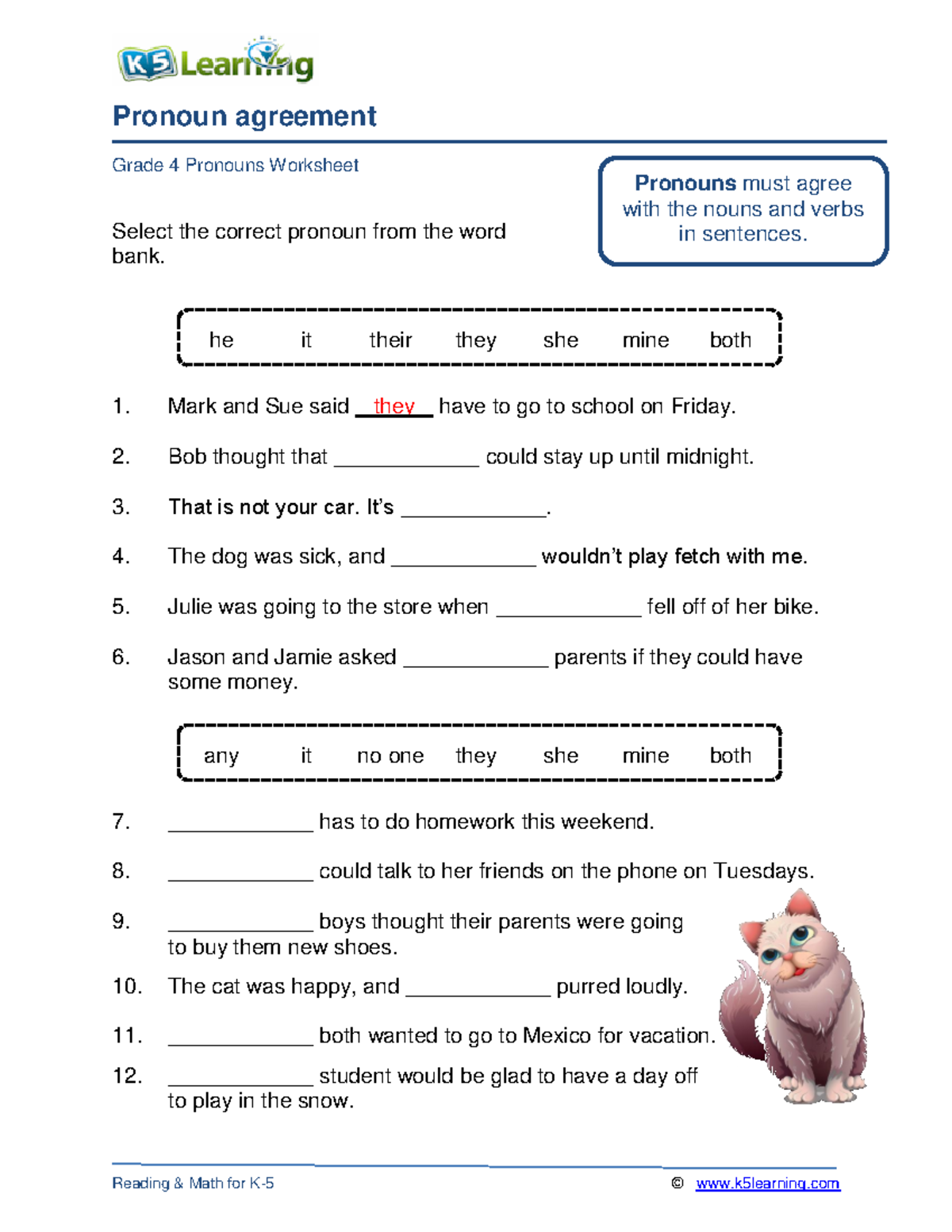 Grade 4 pronoun agreement a - Pronoun agreement Grade 4 Pronouns ...