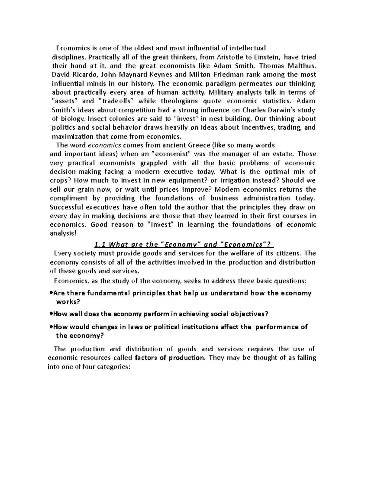 Economic development - Lecture notes 1 - Economics is one of the oldest ...