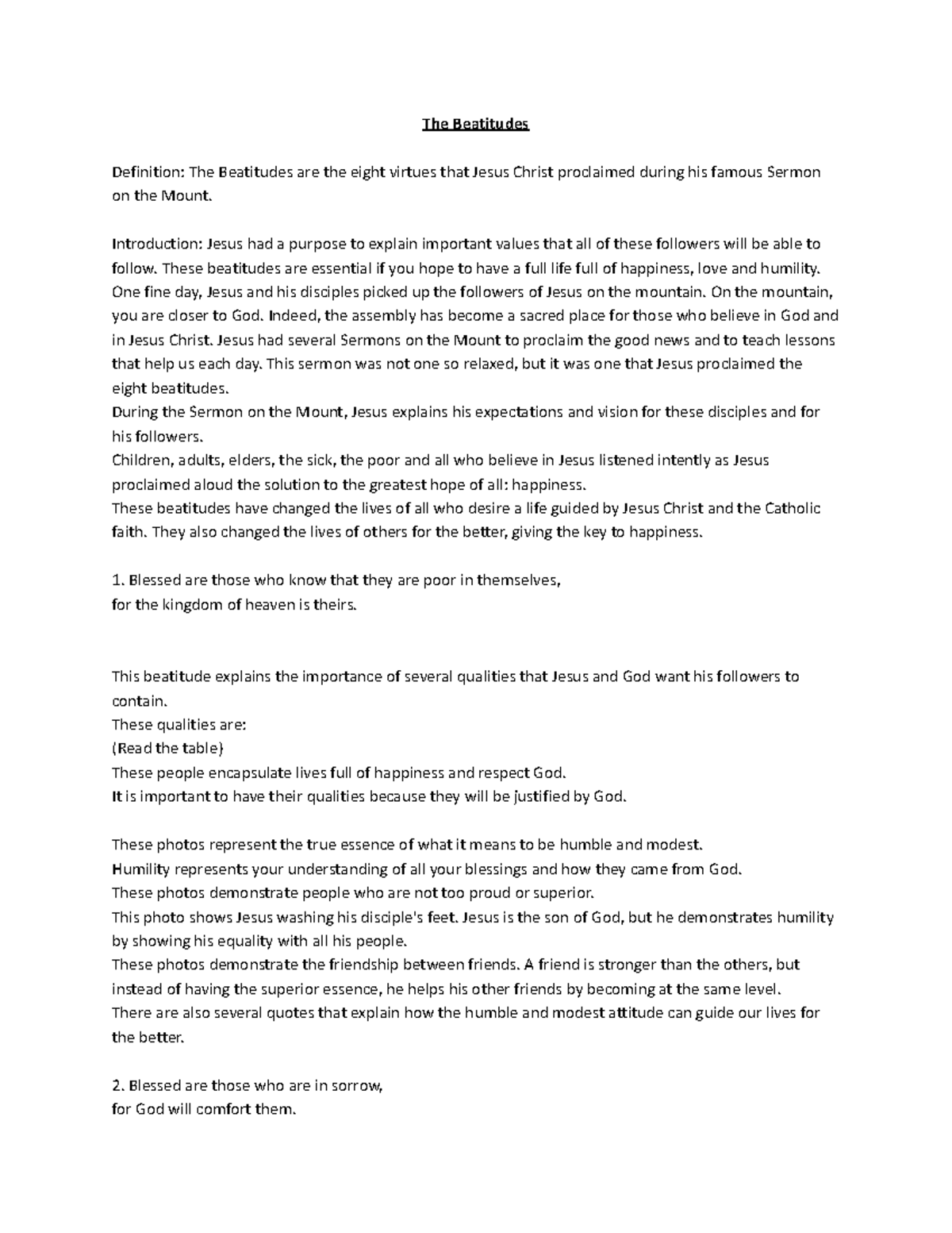 The Beatitudes - Introduction: Jesus had a purpose to explain important ...