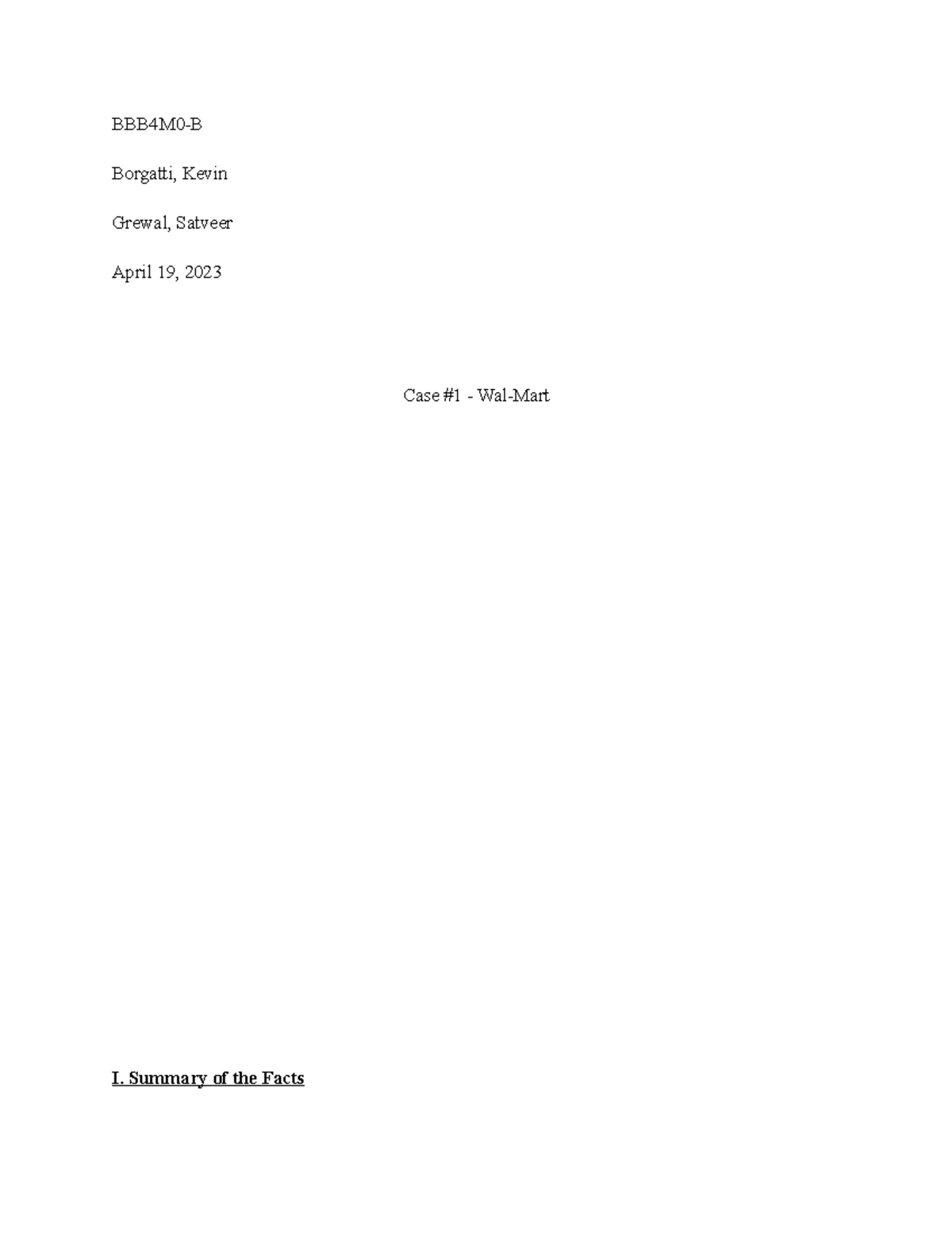 Case #1 - Walmart - BBB4M0-B Borgatti, Kevin Grewal, Satveer April 19 ...