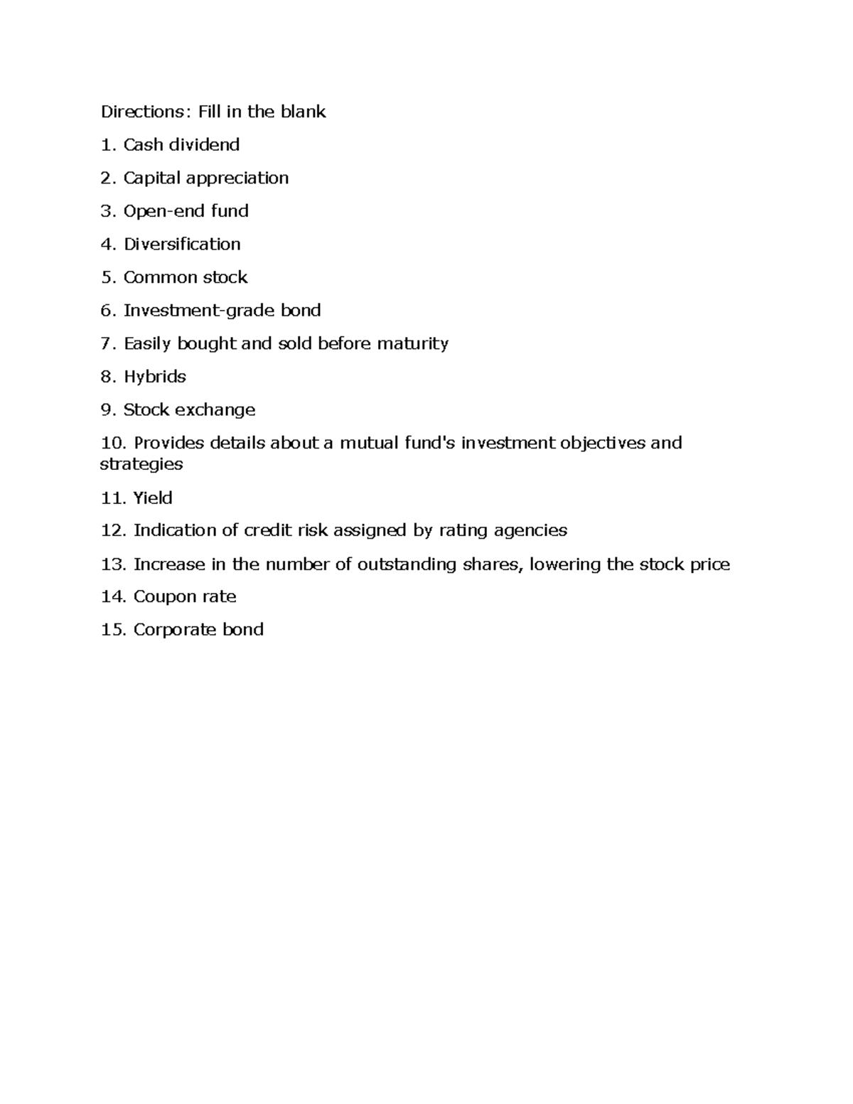 3.04 Review Study guide - Directions: Fill in the blank Cash dividend ...