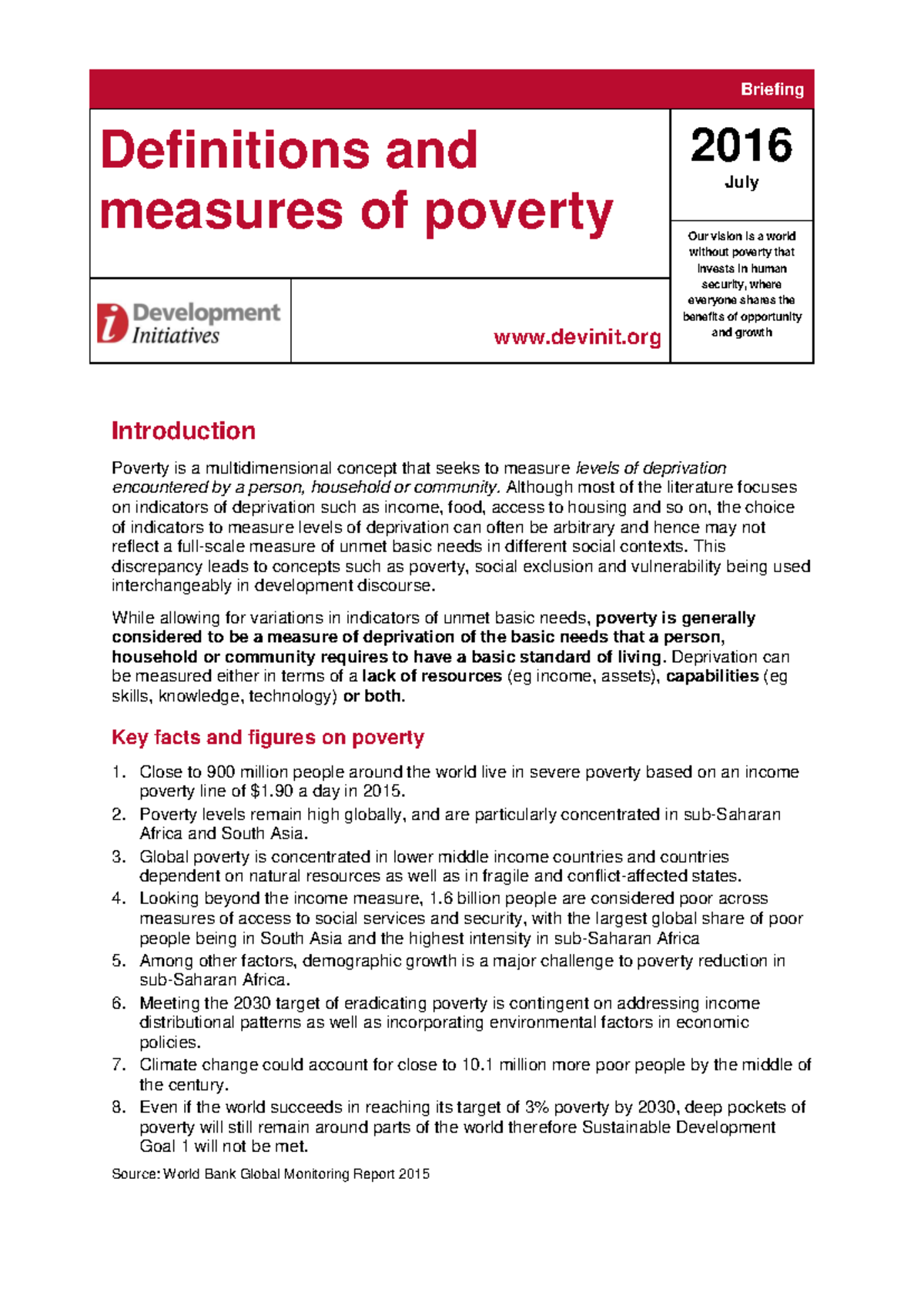 Definitions and measures of poverty - Introduction Poverty is a ...