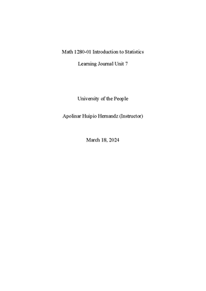 MATH Unit 6 Journal - Math 1280-01 Introduction to Statistics Learning ...