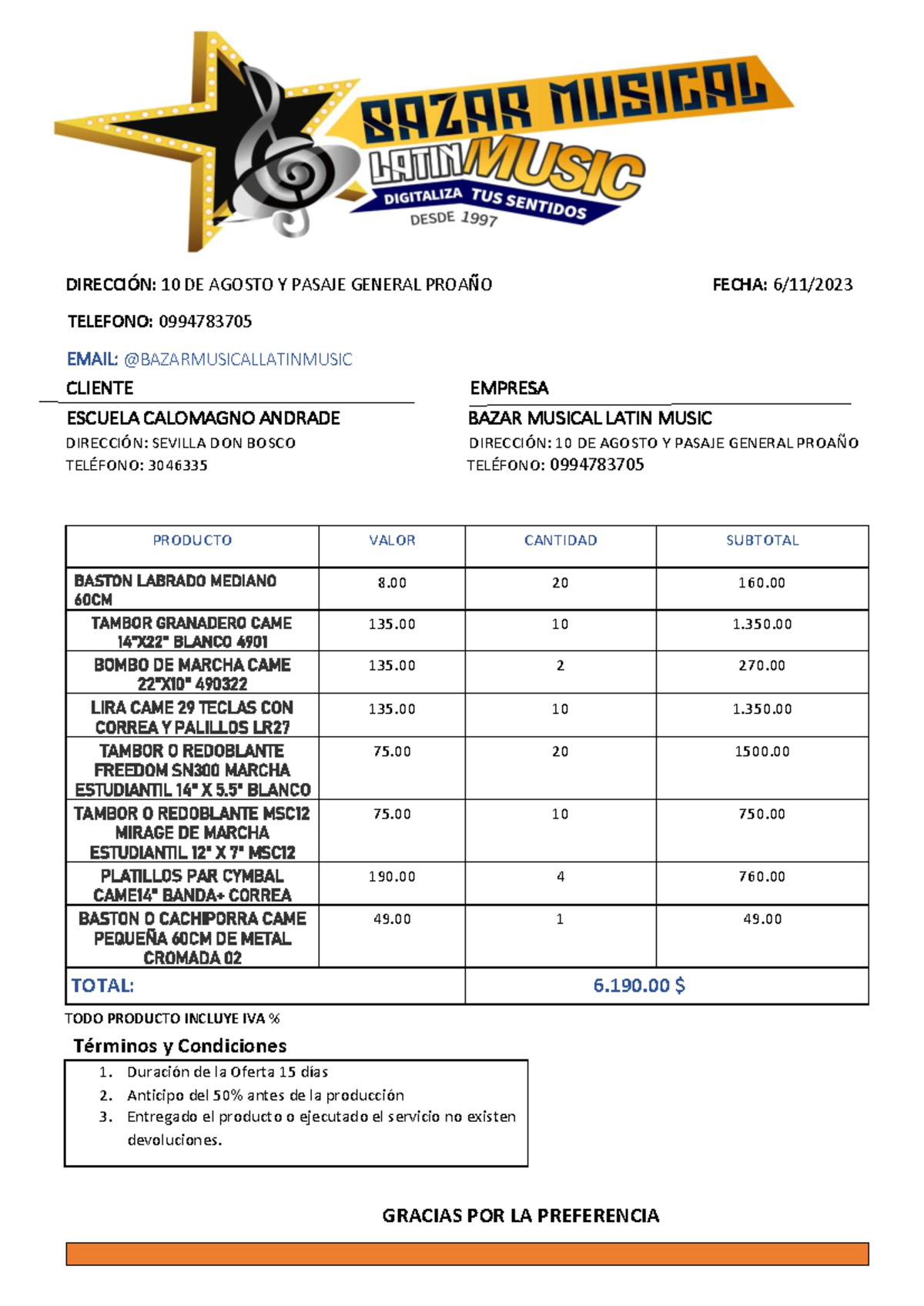 PRO- Forma - DIRECCIÓN: 10 DE AGOSTO Y PASAJE GENERAL PROAÑO FECHA: 6 ...