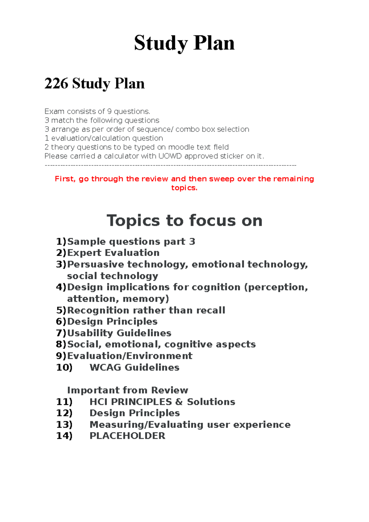 226 Study Plan - 226 Study Plan Exam consists of 9 questions. 3 match ...