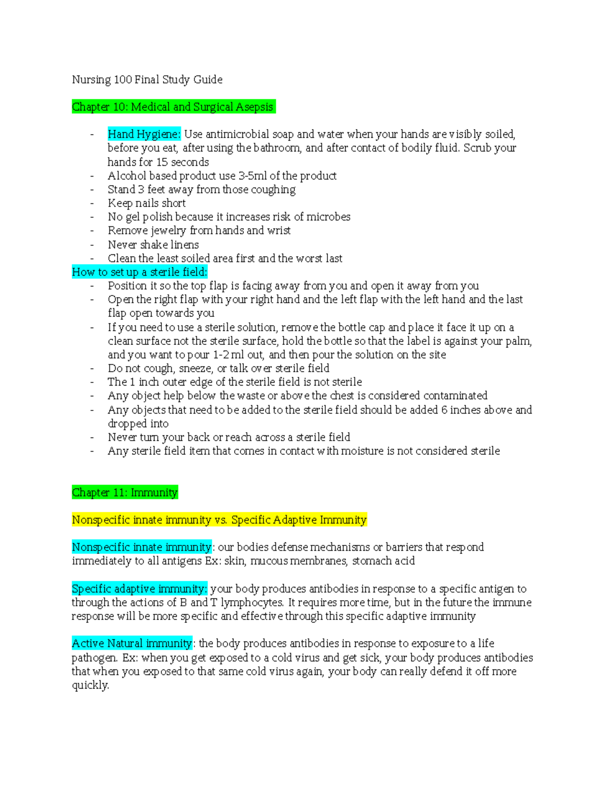 Nurs 100 Final Study Guide.docx - Nursing 100 Final Study Guide Chapter ...