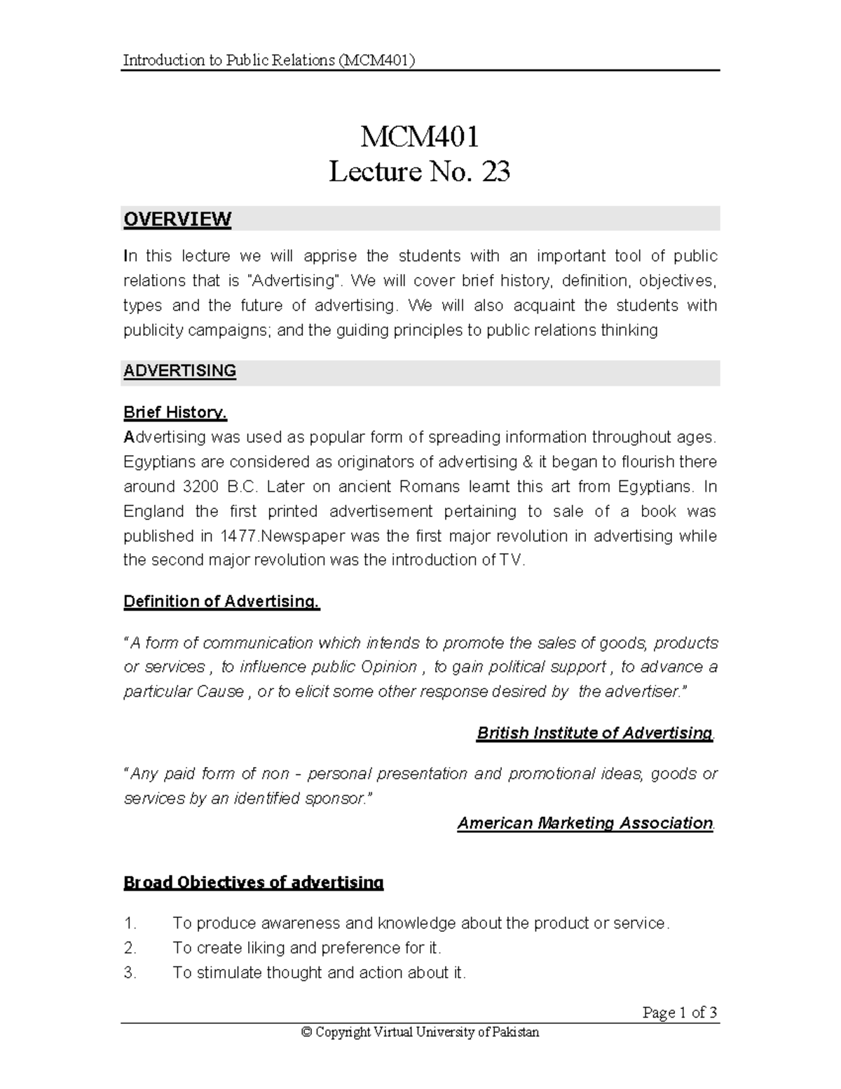 Business lecture number 23 - Introduction to Public Relations (MCM401 ...