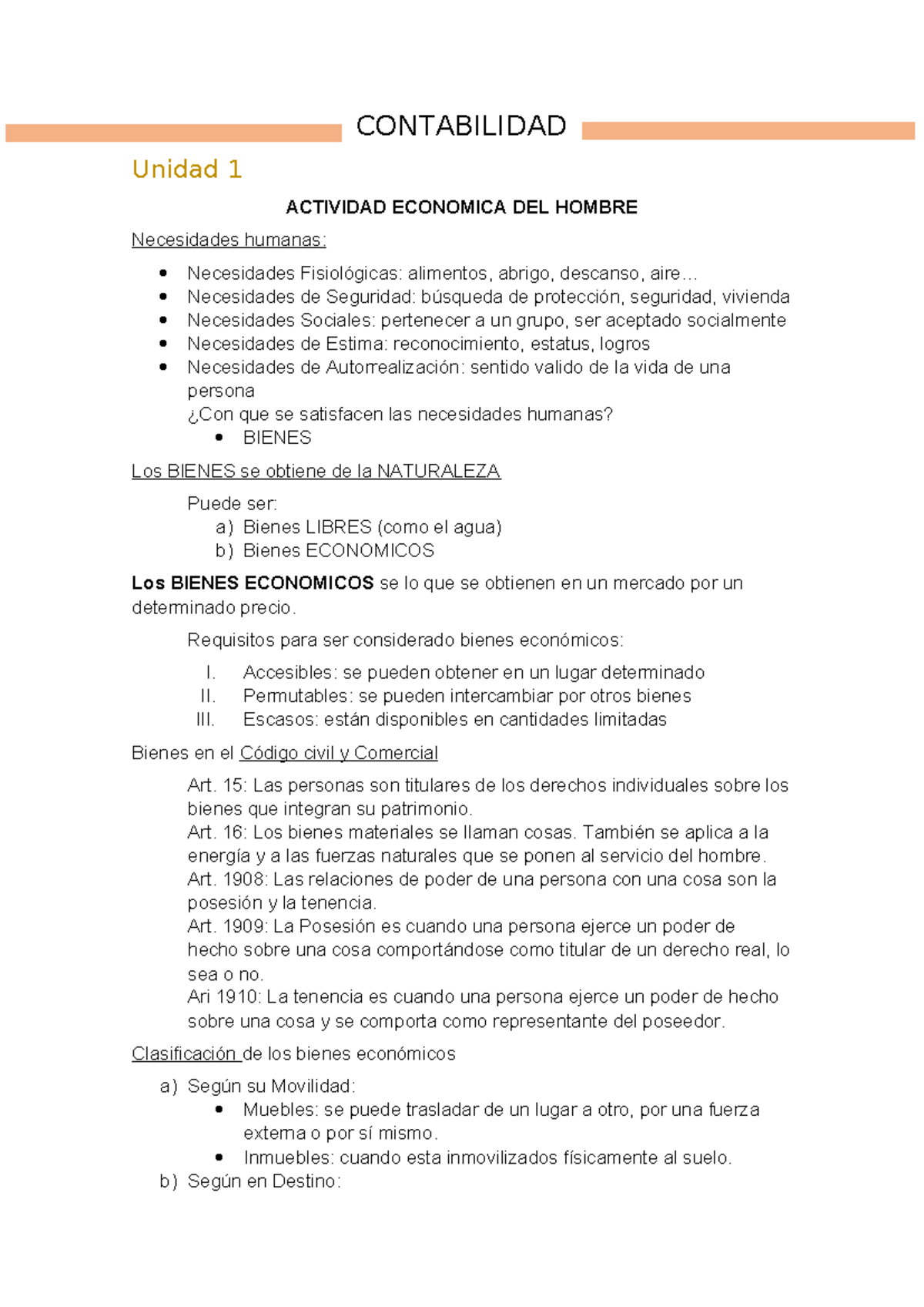 Contabilidad resumen - ... - CONTABILIDAD Unidad 1 ACTIVIDAD ECONOMICA DEL HOMBRE Necesidades ...