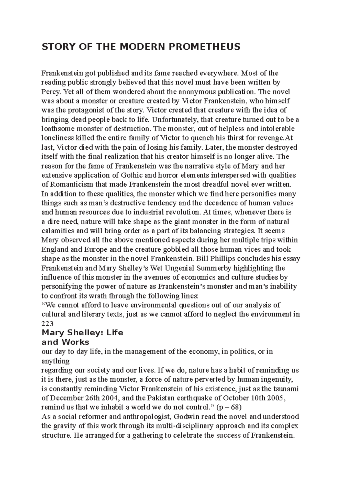 Story OF THE Modern Prometheus - STORY OF THE MODERN PROMETHEUS ...