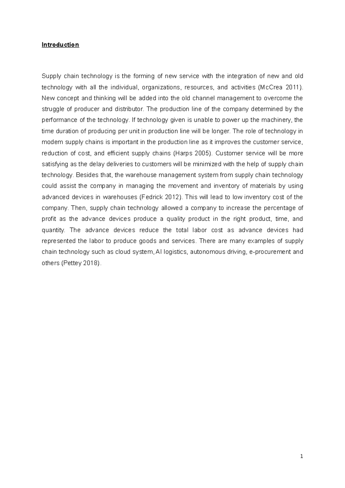 ESCM - escm assignment (assignment 1) - Introduction Supply chain technology is the forming of ...