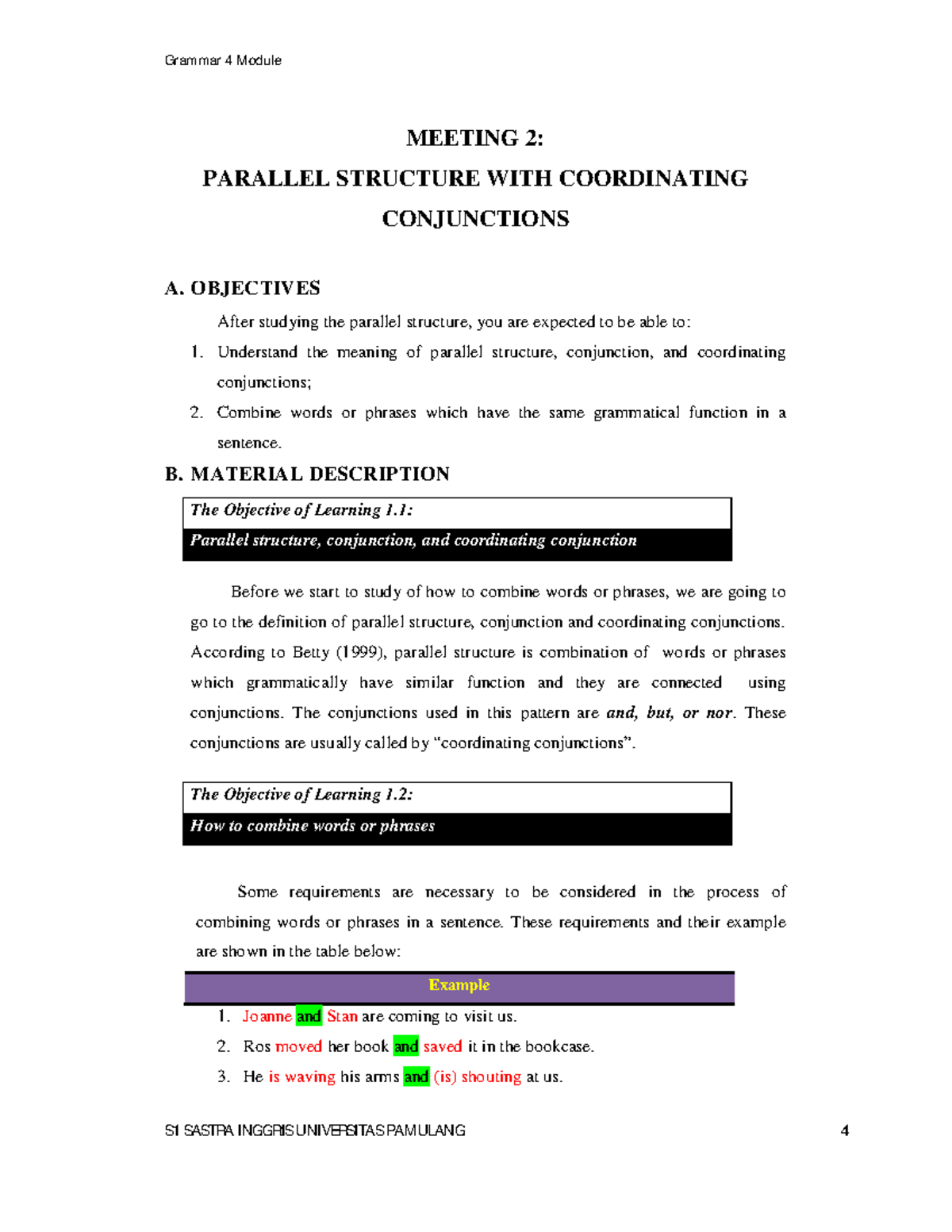 Meeting 2 Parallel Structure WITH Coordinating Conjunctions - Grammar 4 M odule S1 SASTRA ...