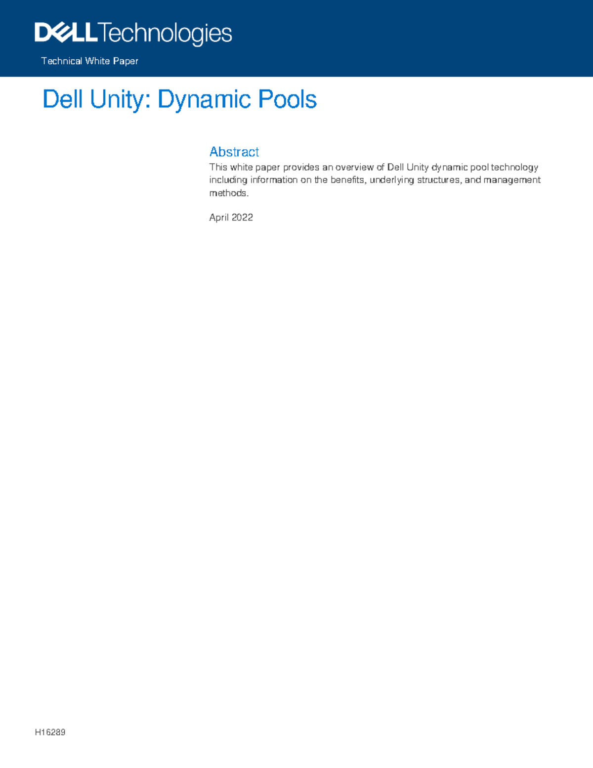 Dell EMC Unity Dynamic Pools - H Technical White Paper Dell Unity ...