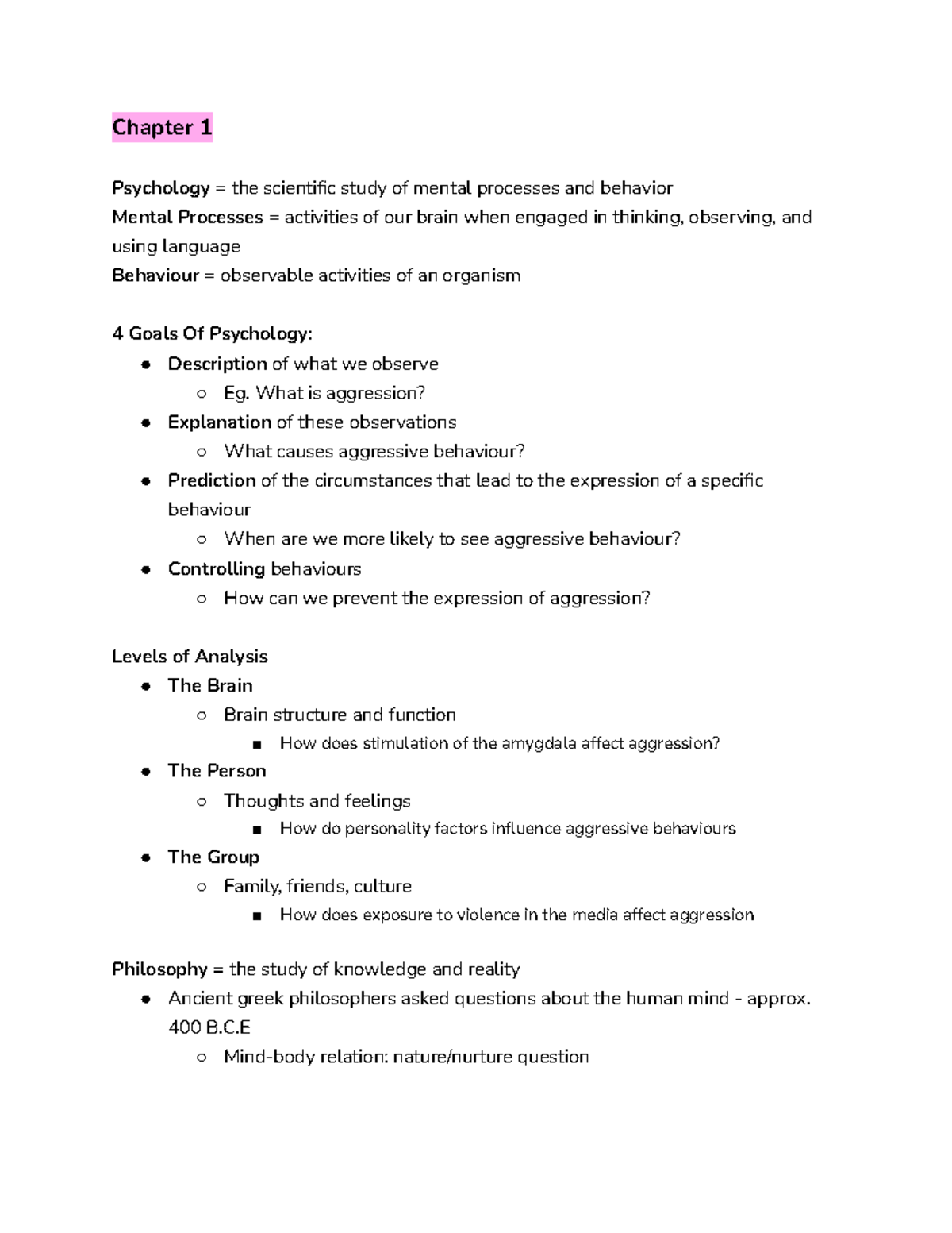 Psych midterm - Chapter 1 Psychology = the scientific study of mental ...