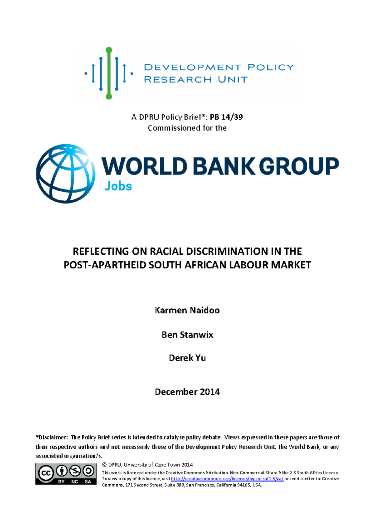 DPRU PB 14-39 die - A DPRU Policy Brief*: PB 14/ Commissioned for the ...