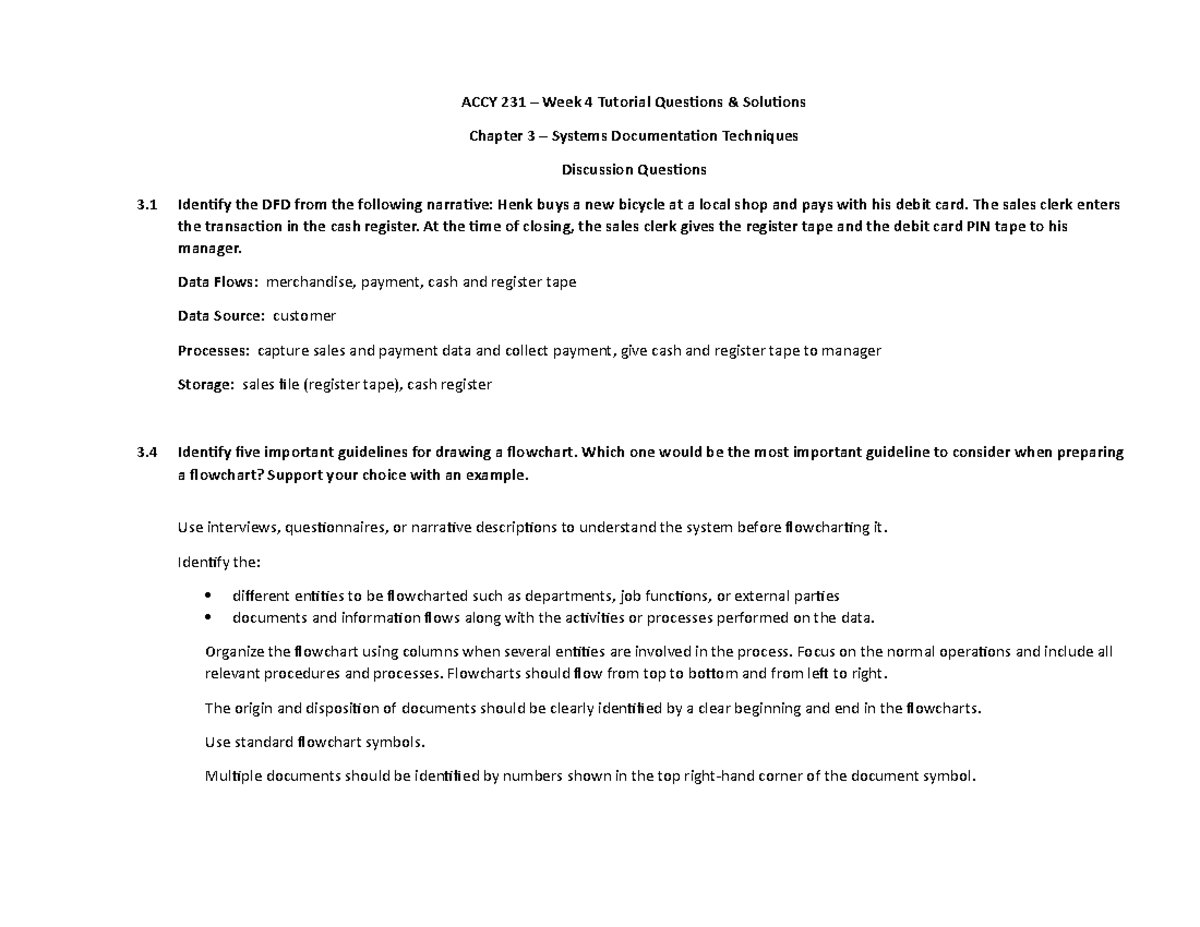 ACCY 231 - Week 4 Questions and Solutions - ACCY 231 – Week 4 Tutorial ...