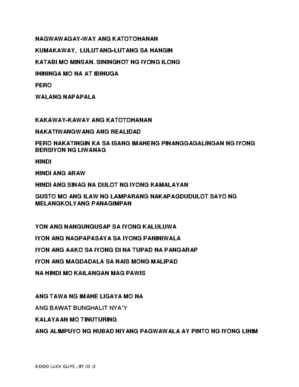 Pakialam - asdada - GOOD LUCK GUYS , BY JD : NAGWAWAGAY-WAY ANG ...