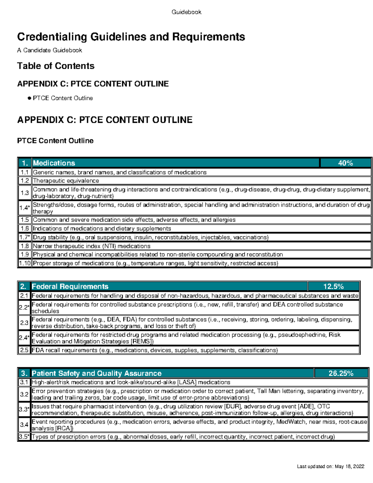 Appendix C PTCE Content Outline - Guidebook Last updated on: May 18 ...