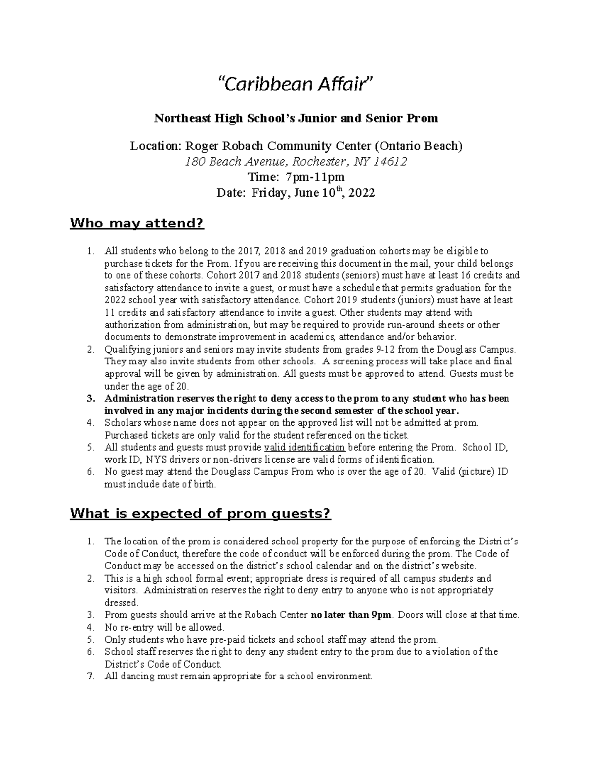2022 prom guidelines - I want to learn more - “Caribbean Affair ...