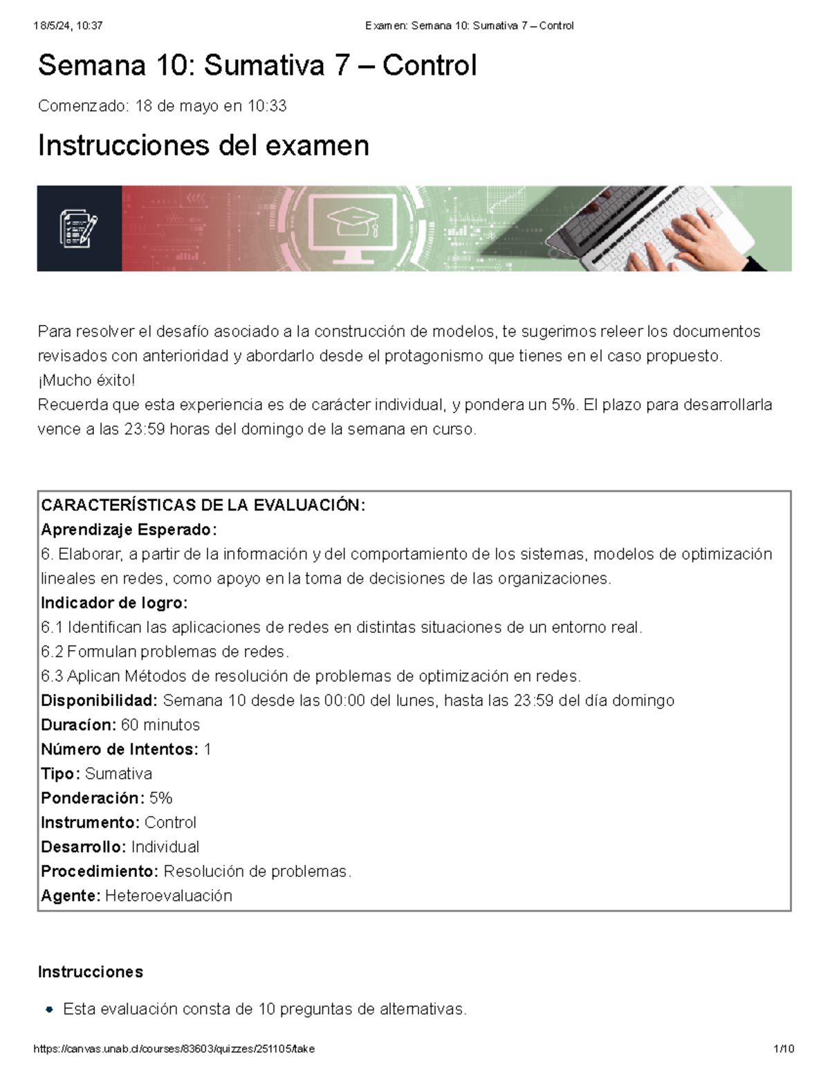 Examen Semana 10 Sumativa 7 – control IO - Semana 10: Sumativa 7 – Control Comenzado: 18 de mayo ...