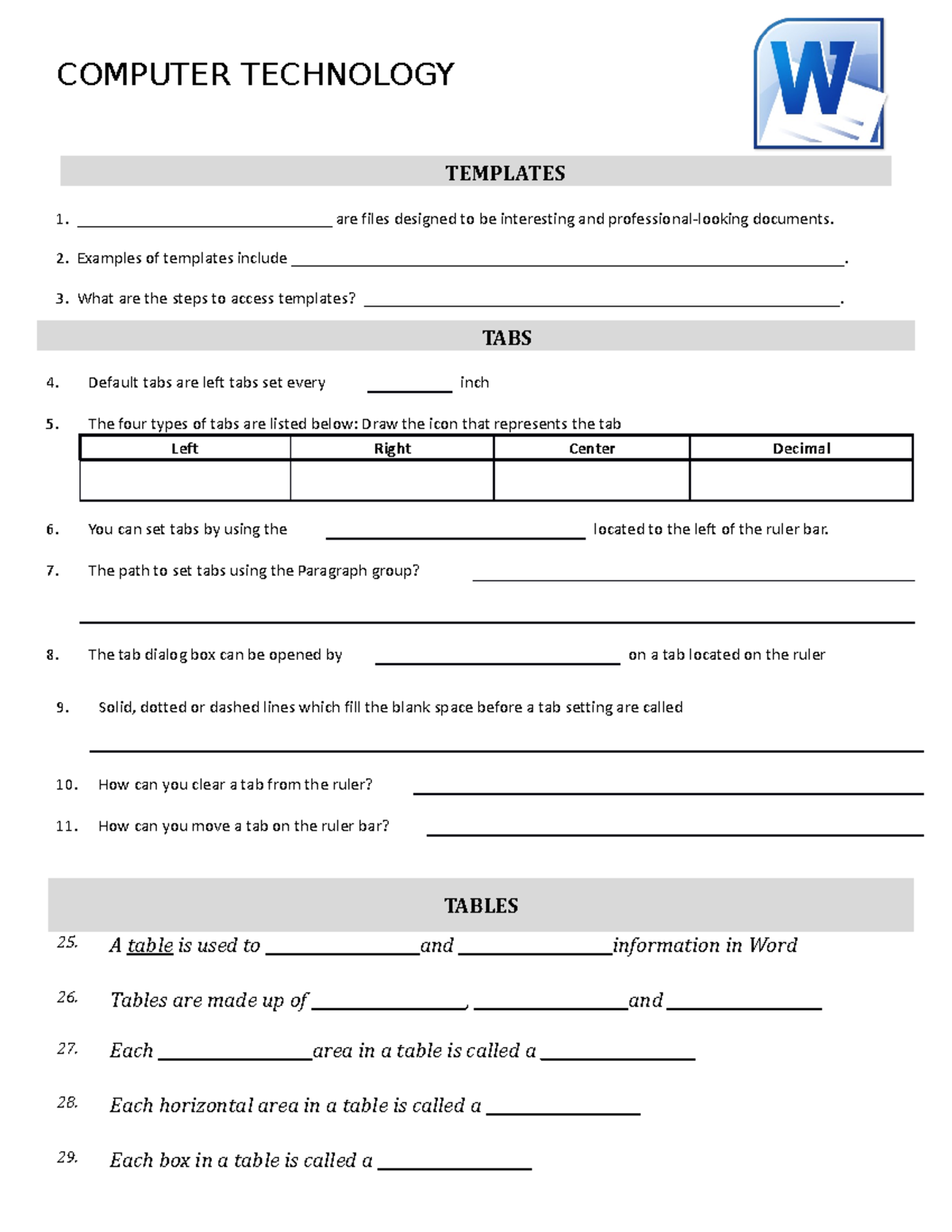 Tabs & Tables NTG - opo[p - COMPUTER TECHNOLOGY TEMPLATES 1