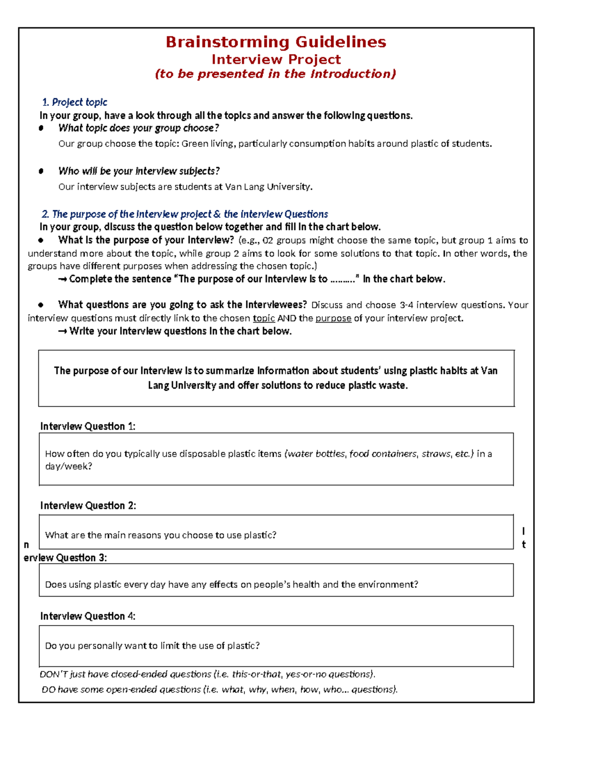 Group 2 Phase 1 Interview Project Brainstorming Guidelines Brainstorming Guidelines Interview