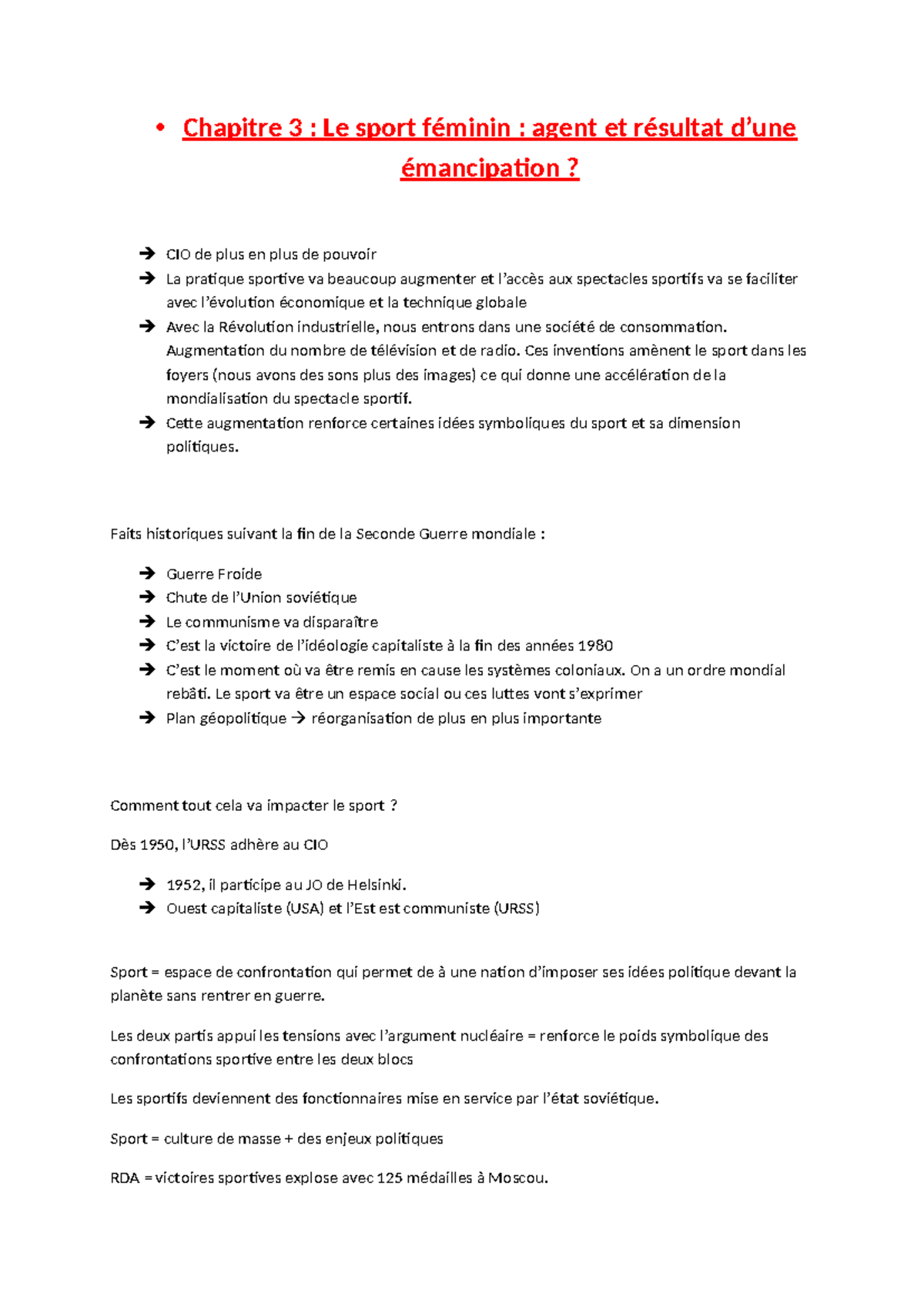 Chapitre 3 - CM Mme Orthous - • Chapitre 3 : Le sport féminin : agent ...