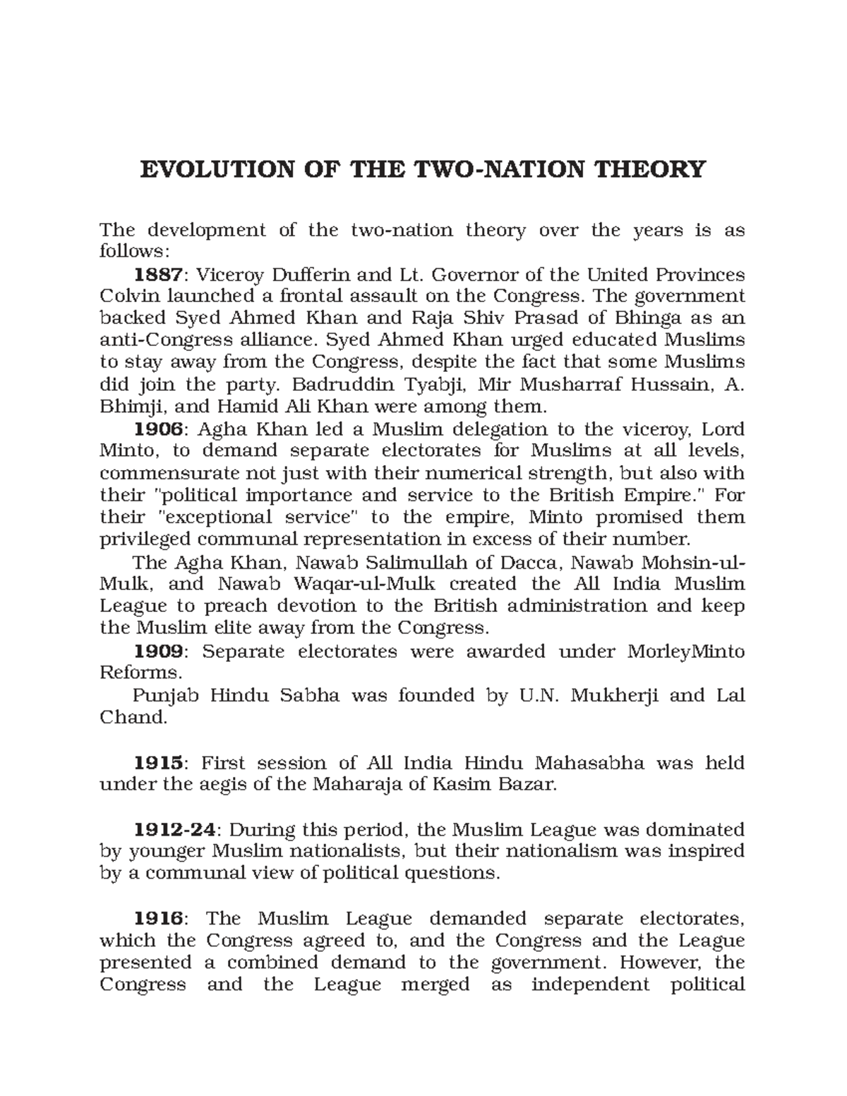 Evolution OF THE TWO- Nation Theory - History of Modern India - Studocu