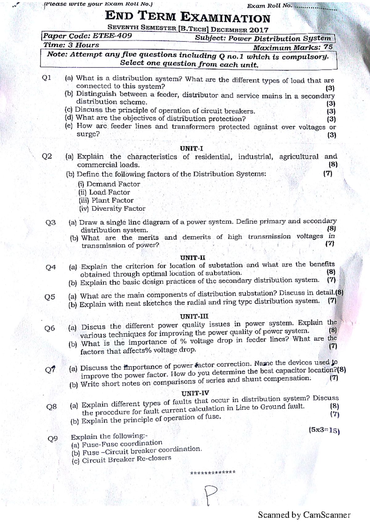 PDS previous year papers - Power Distribution System - Scanned by ...