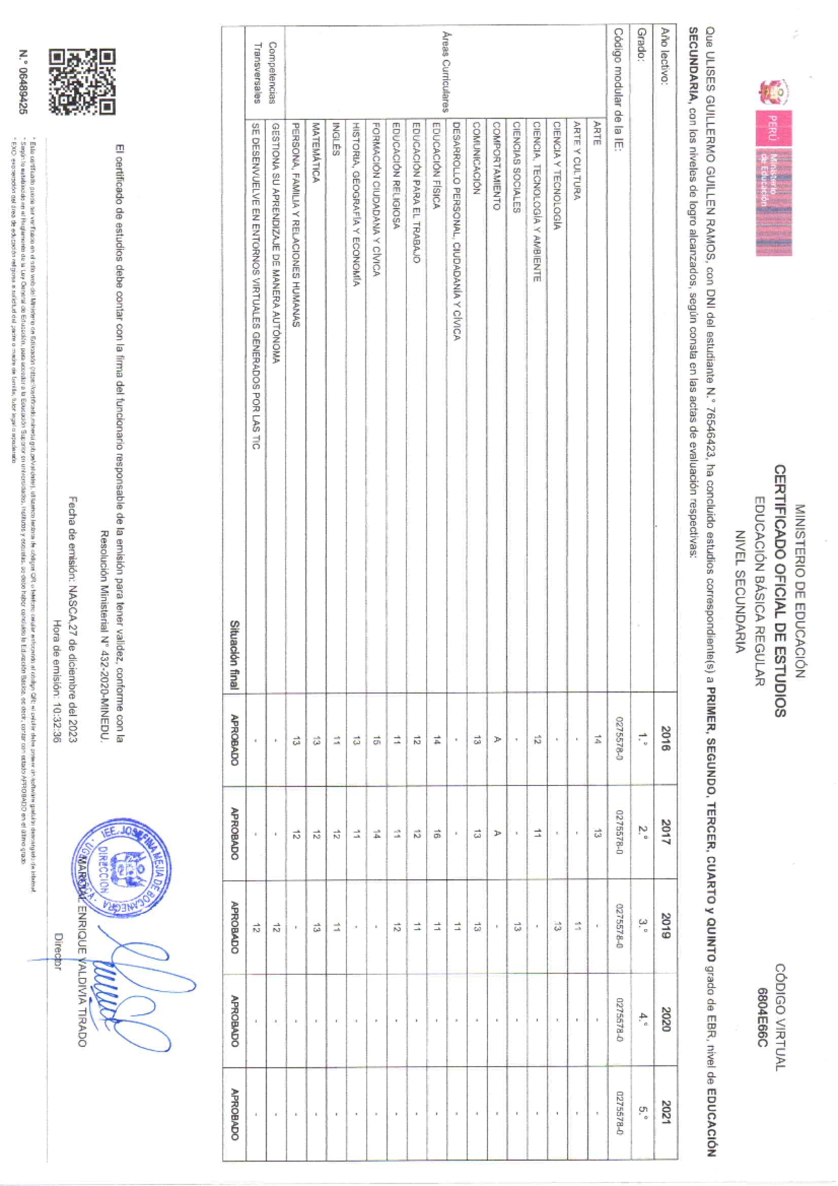 Certificado de estudios ulises - Recursos humanos - Studocu